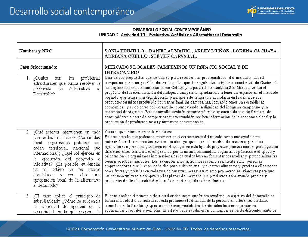 Analisis DE Alternativas AL Desarrollo - DESARROLLO SOCIAL ...