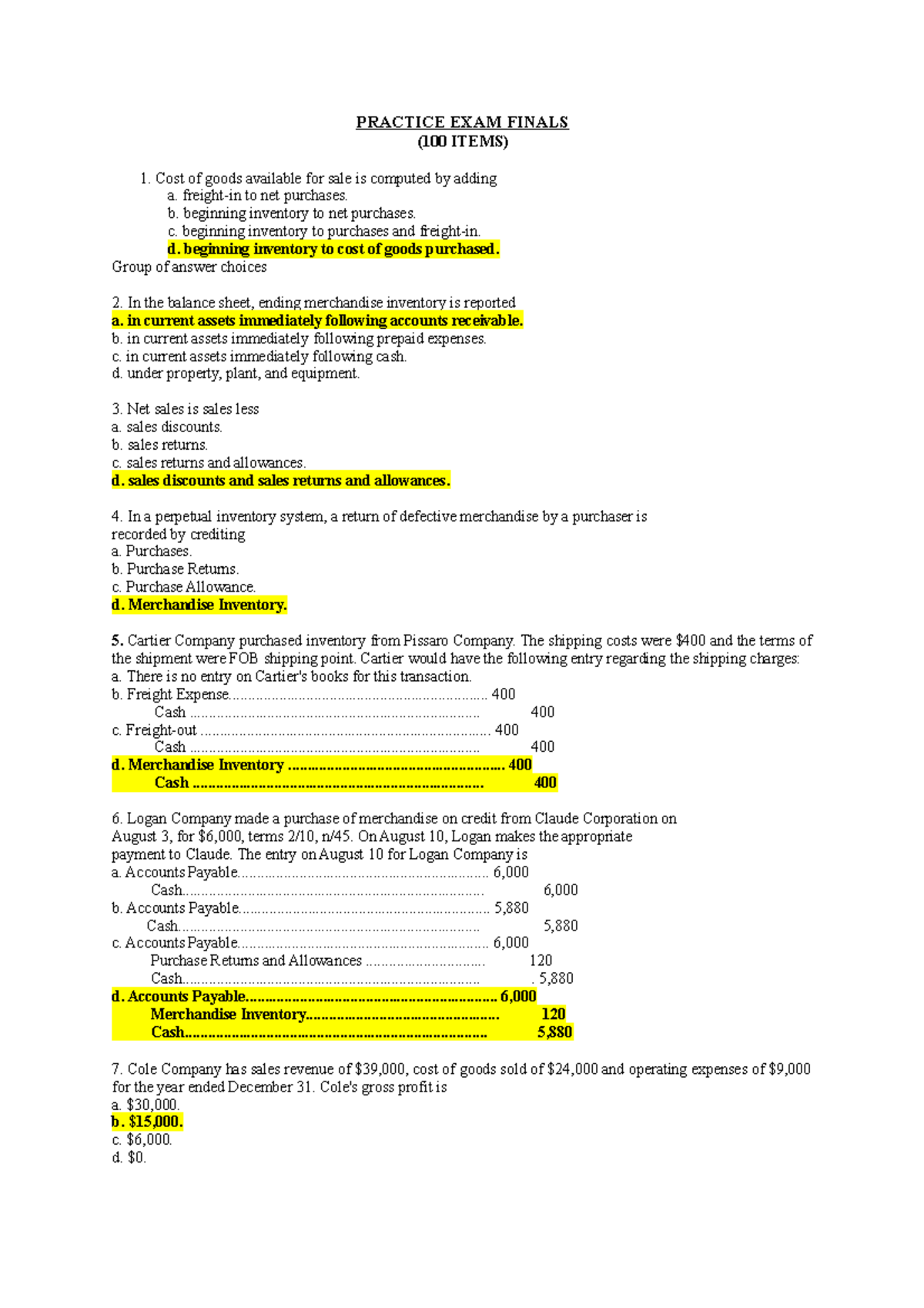 Practice LONG TEST FINANCIAL ACCOUNTING - PRACTICE EXAM FINALS (100 ...