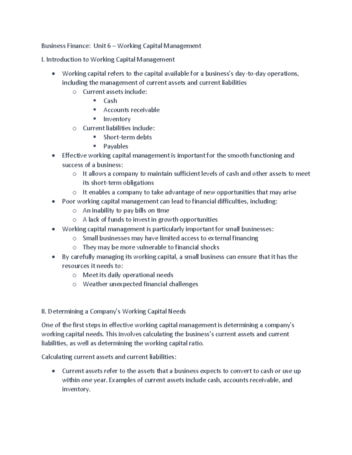 Business Finance Unit 6 – Working Capital Management - Business Finance ...