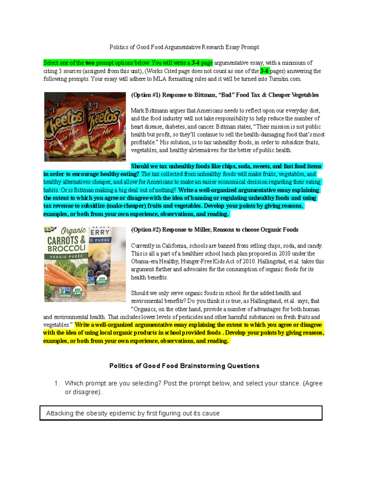 Politics of Good Food Essay Prompt and Outline - Politics of Good Food ...