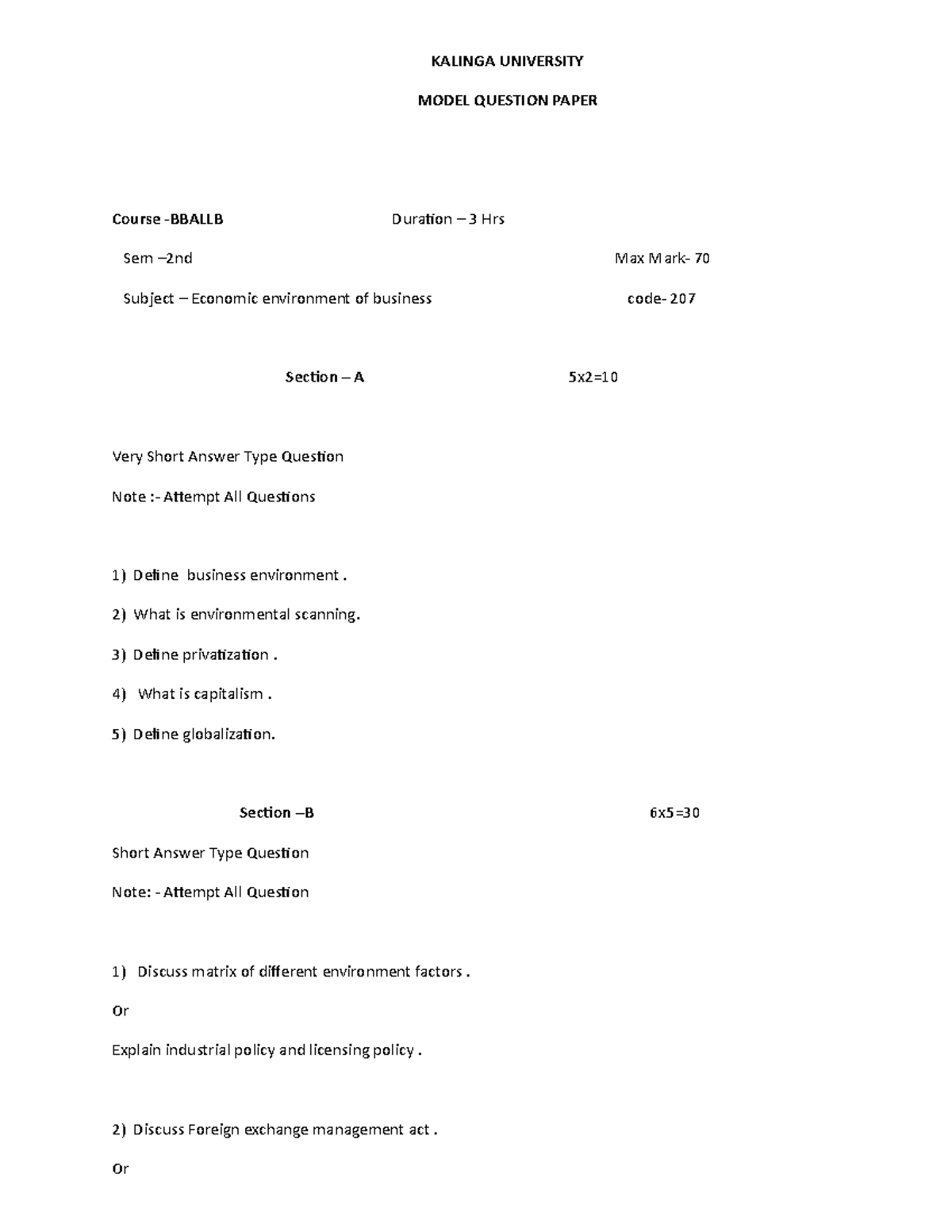 BBA LLB 2 SEM COMP Modal 2020 - KALINGA UNIVERSITY MODEL QUESTION PAPER ...