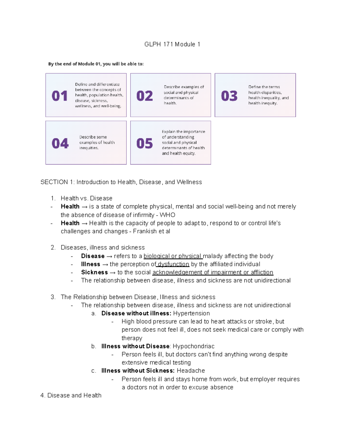 GLPH 171 module 1 - GLPH 171 Module 1 SECTION 1: Introduction to Health ...
