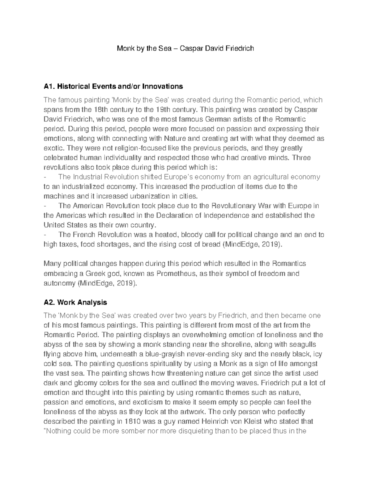 C100 - Task Humanities - Essay Task - Monk by the Sea – Caspar David ...