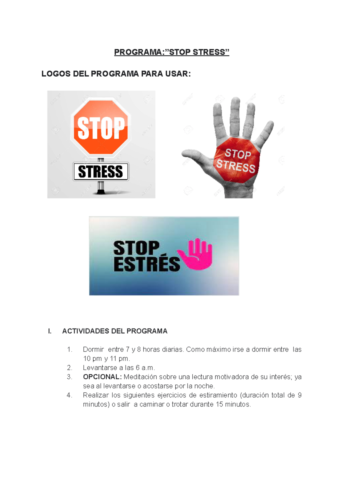 Programa “stop Estrés” - PROGRAMA:”STOP STRESS” LOGOS DEL PROGRAMA PARA ...