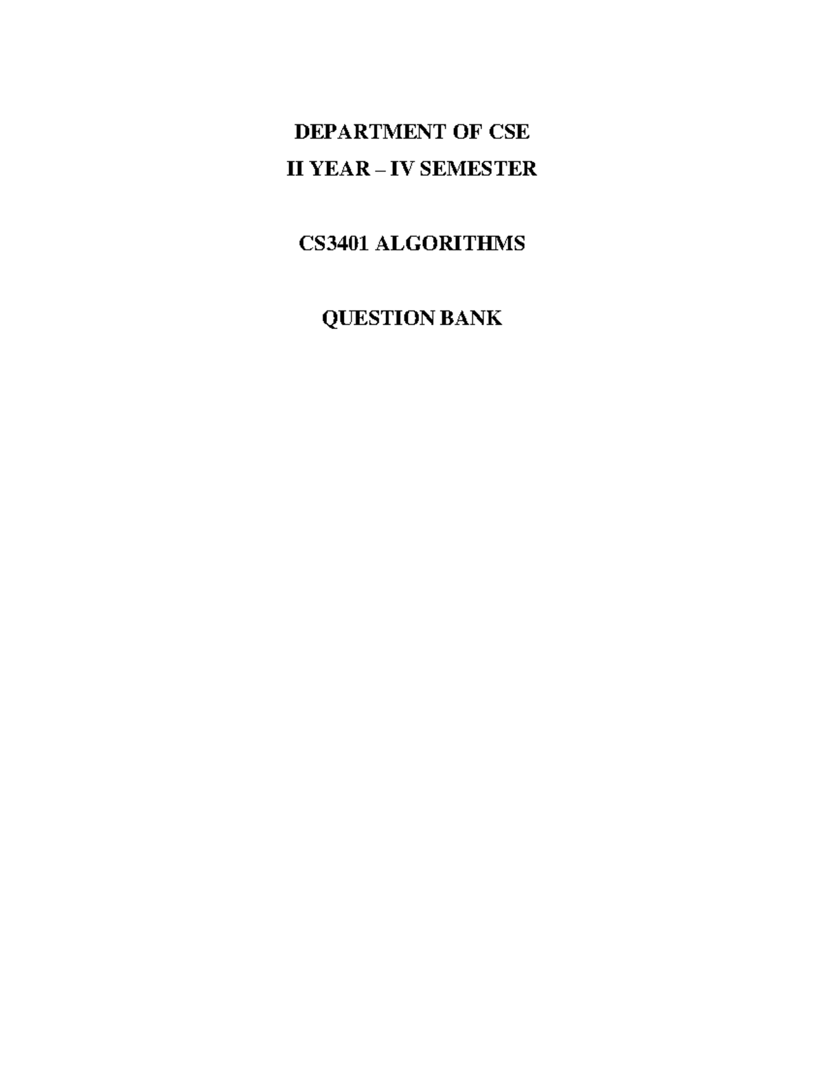 Cs3401 Algorithms Qb Original Department Of Cse Ii Year Iv Semester Cs3401 Algorithms