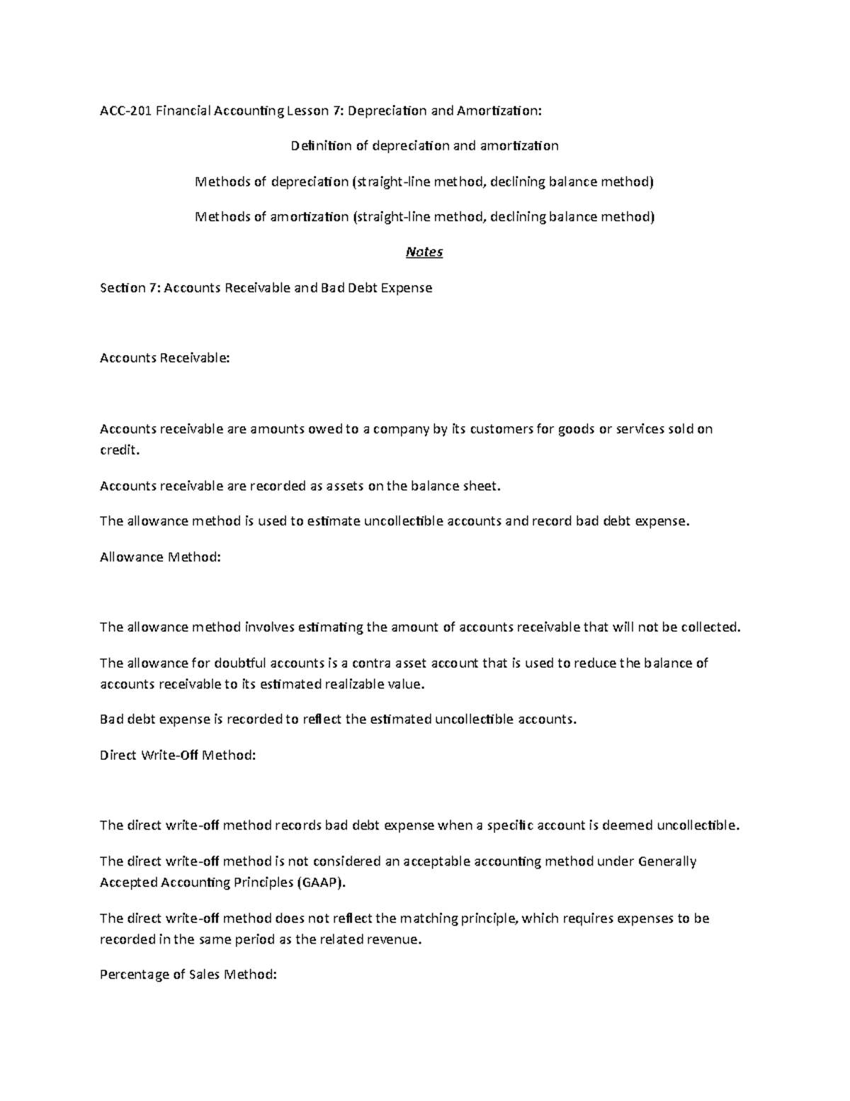 Section 7 Depreciation and Amortization - ACC-201 Financial Accounting ...