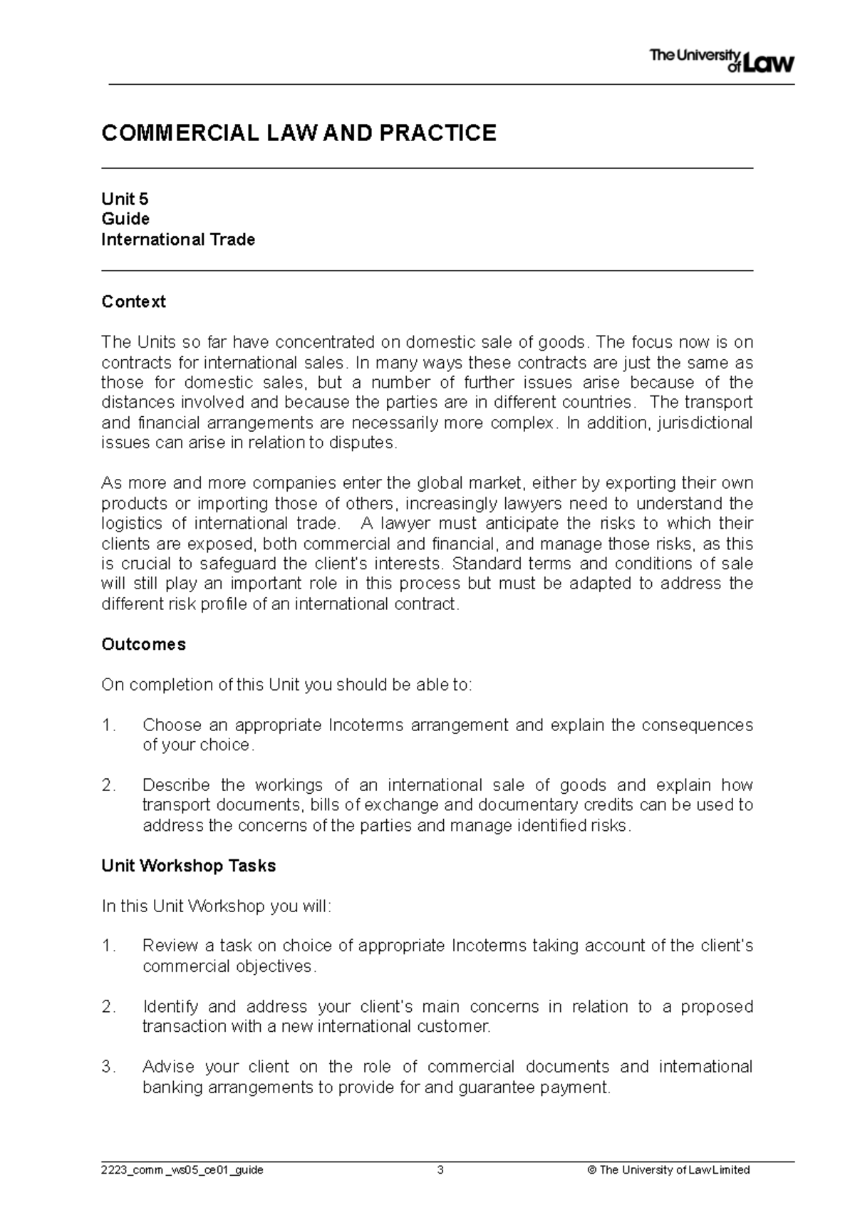 2223 comm ws05 ce01 guide - COMMERCIAL LAW AND PRACTICE Unit 5 Guide ...