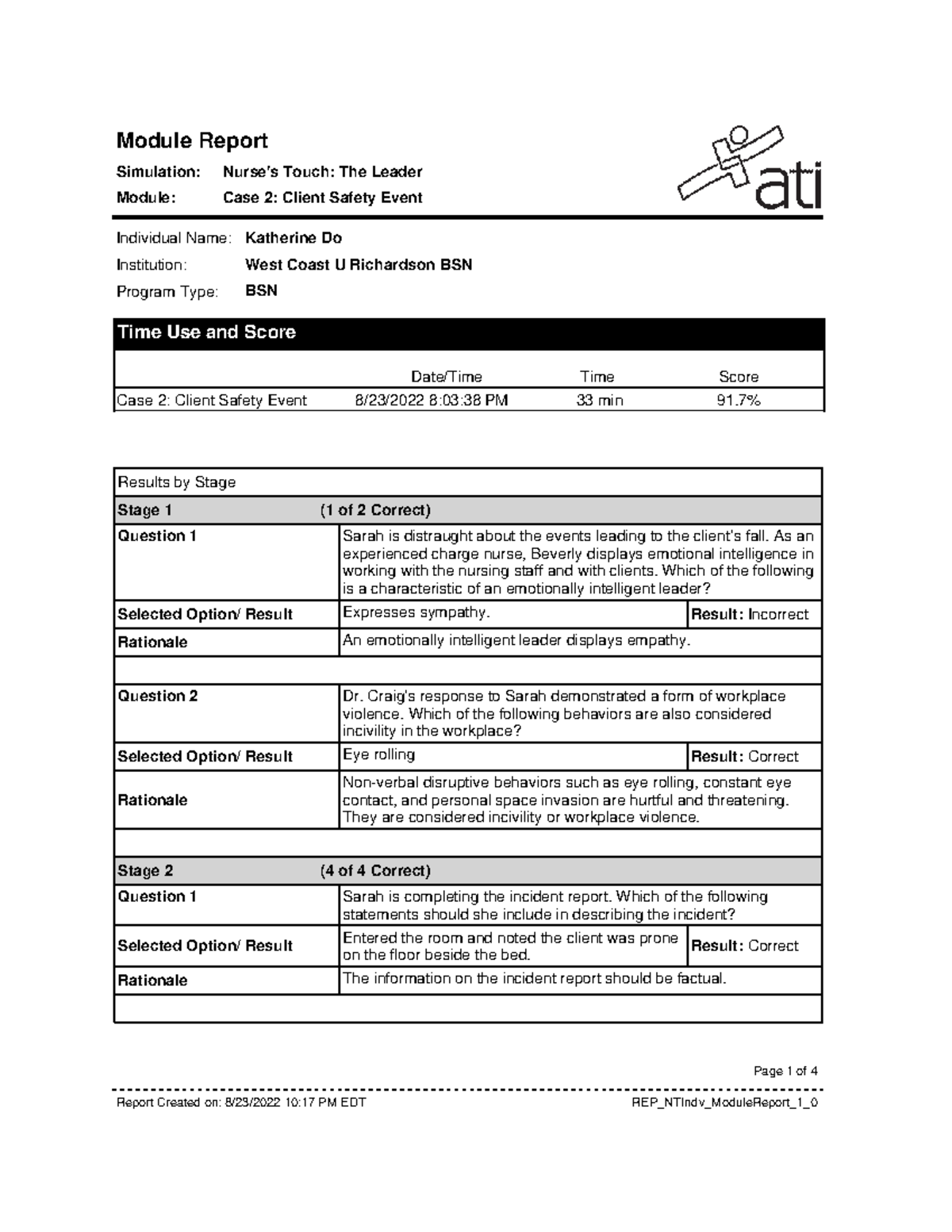 Nurse's Touch Leader Case 2 - Individual Name: Institution: Program ...