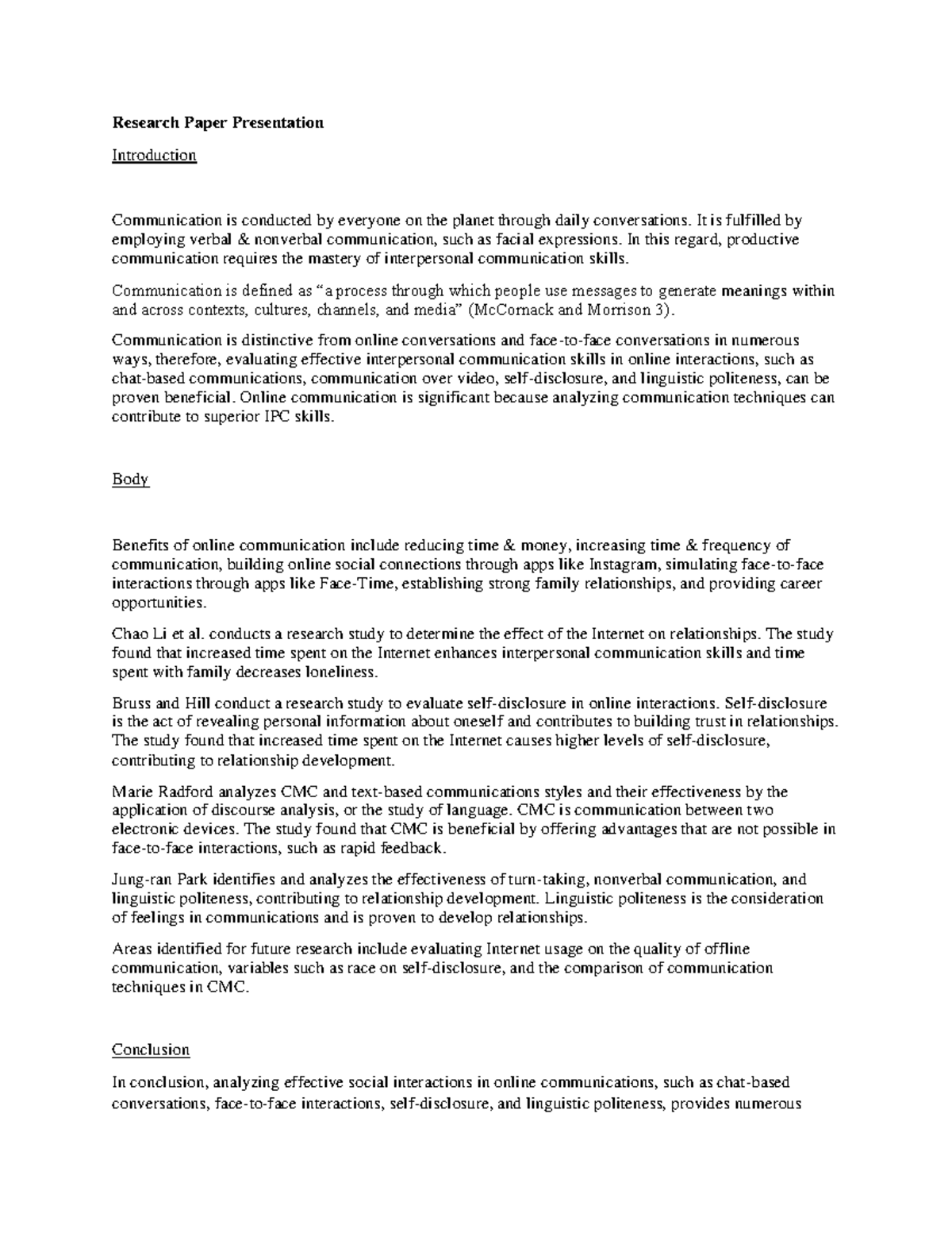 IPC Research Paper Presentation - Research Paper Presentation Introduction Communication is ...