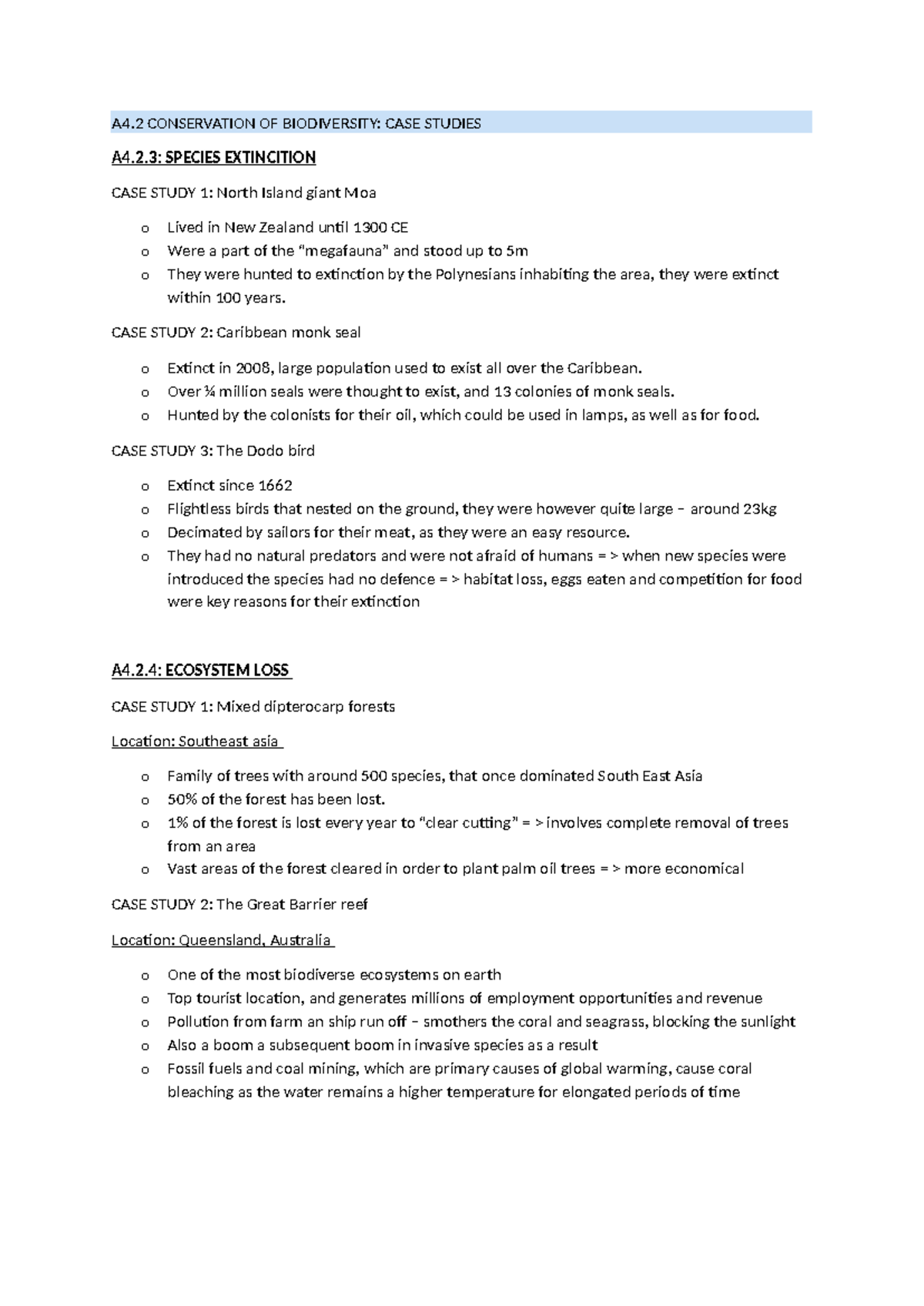 A4.2 case studies - A4 CONSERVATION OF BIODIVERSITY: CASE STUDIES A4.2 ...