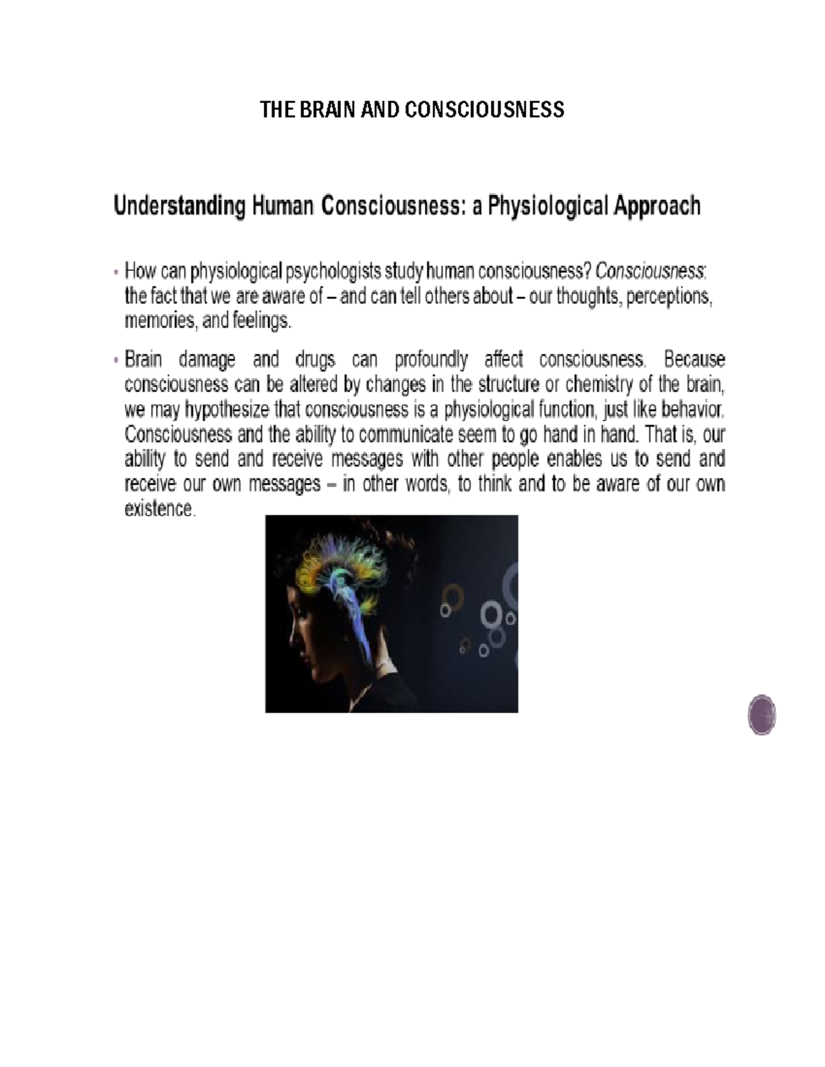 The Brain and Consciousness - Bs Psychology - StuDocu