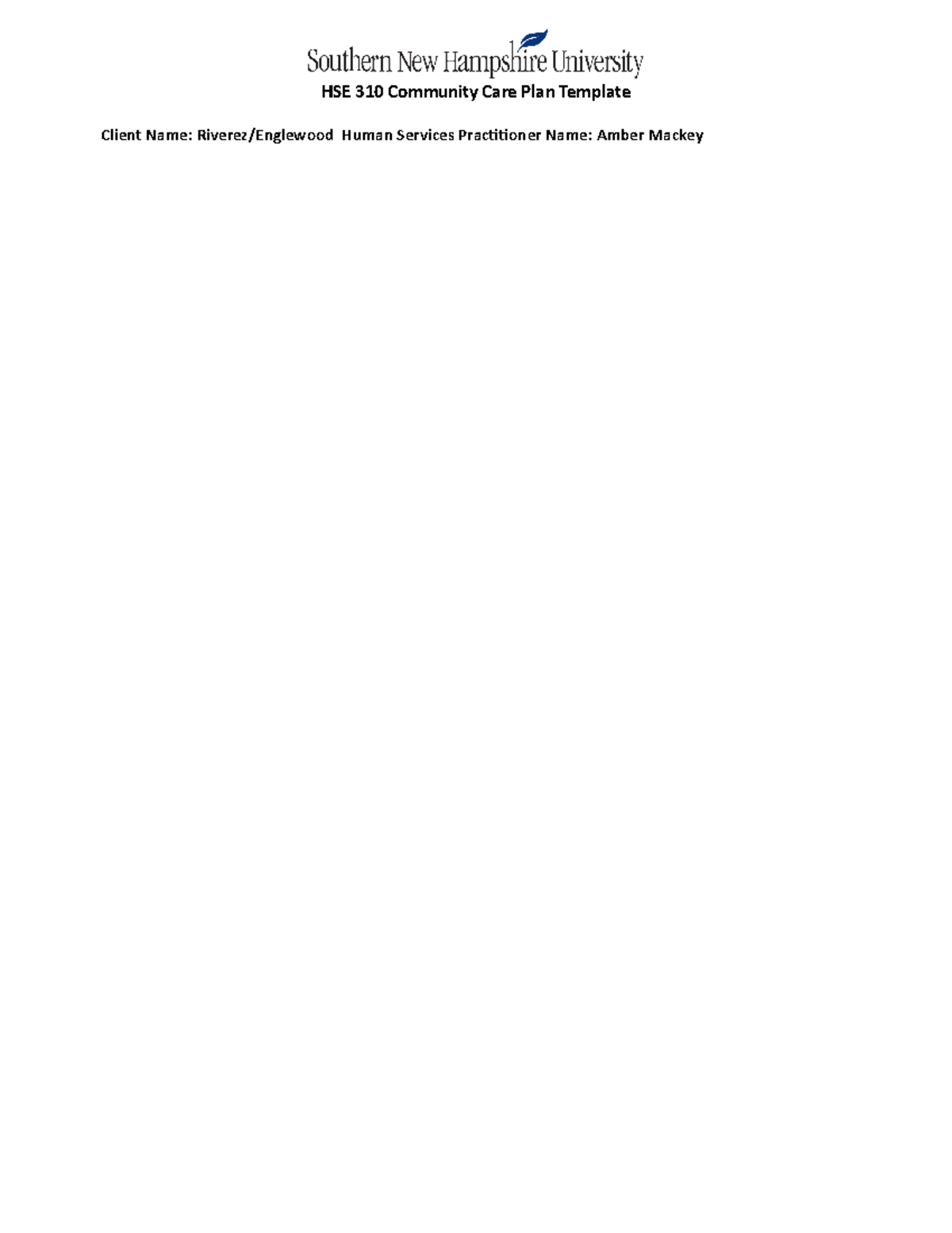 5-2 Community CARE PLAN Final 000 - HSE 310 Community Care Plan ...