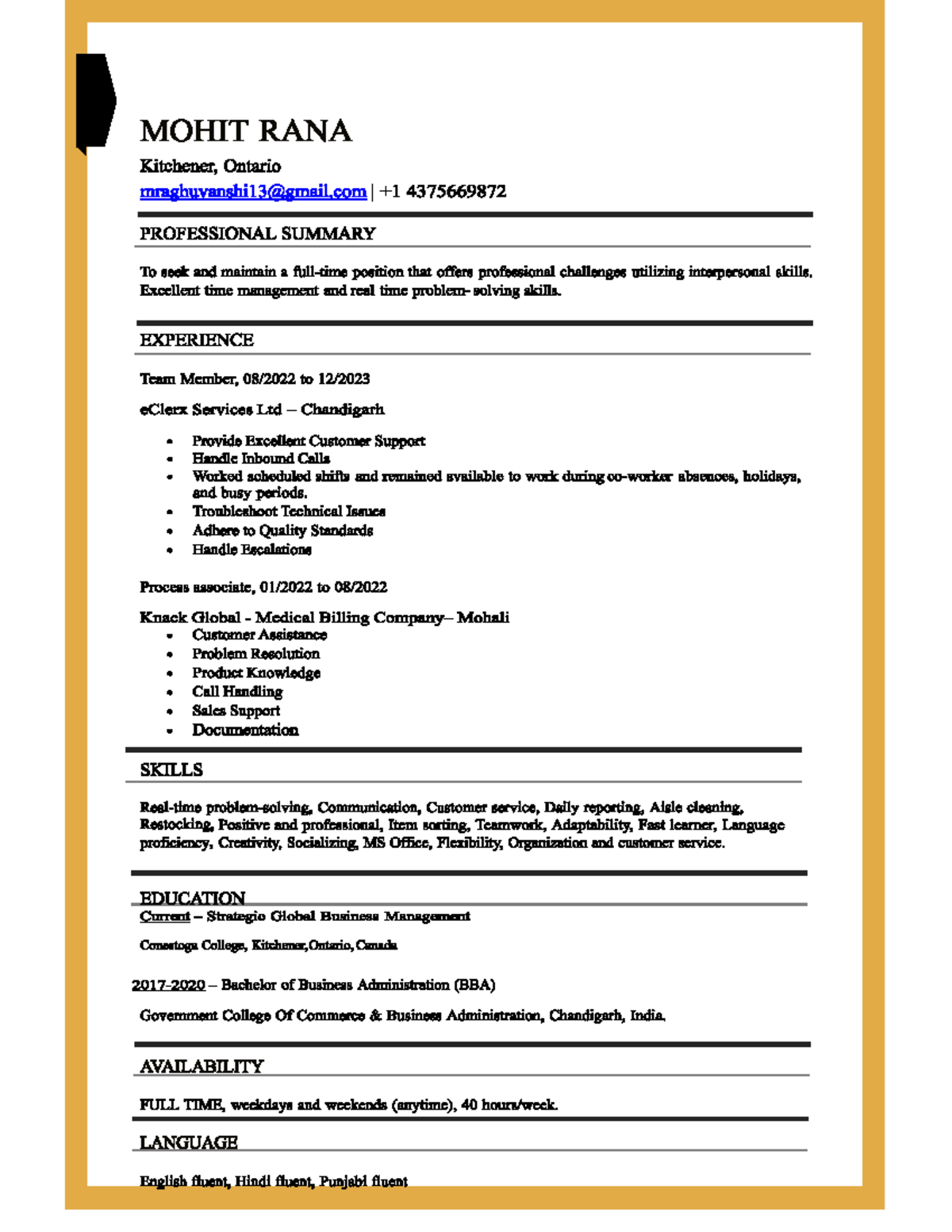 Mohit Resume C - Summary Information Technology Documentation ...