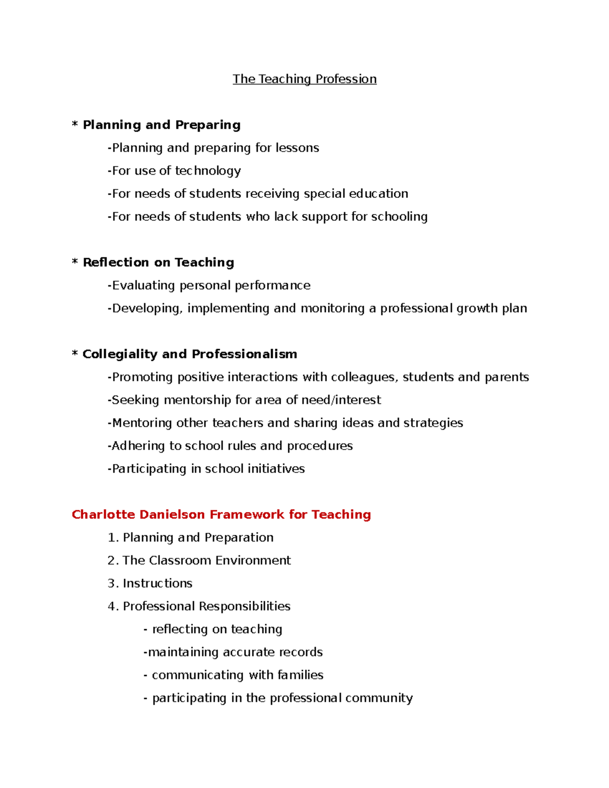 Charlotte Danielson Framework for Teaching - The Teaching Profession ...