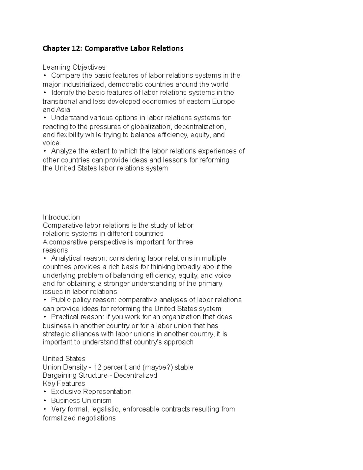 Chapter 12 Comparative Labor Relations - Chapter 12: Comparative Labor ...