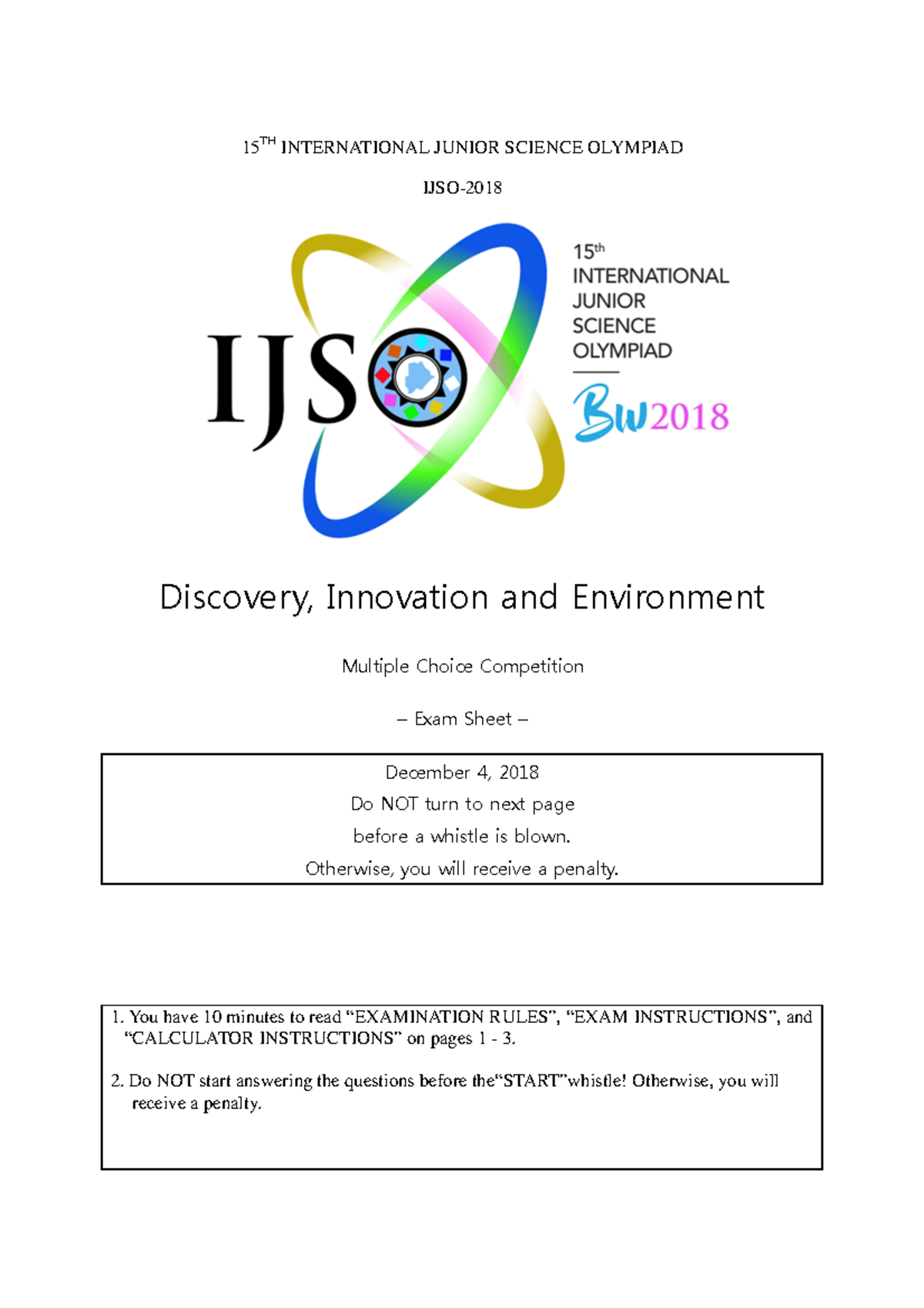 IJSO 2018 MCQ Q - For learning purpose - 15 TH INTERNATIONAL JUNIOR ...