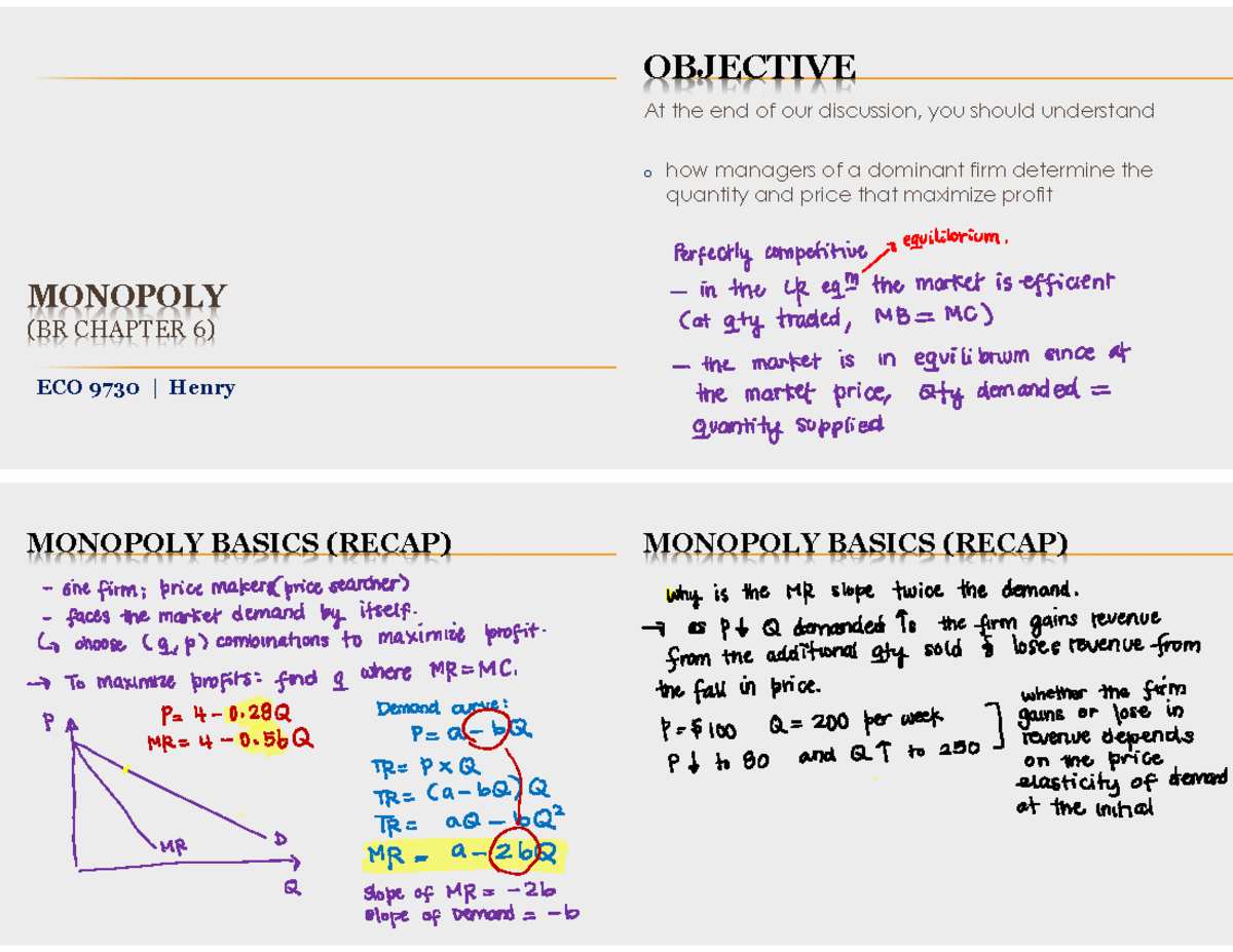 Monopoly - Notes - MONOPOLY (BR CHAPTER 6) ECO 9730 | Henry OBJECTIVE ...