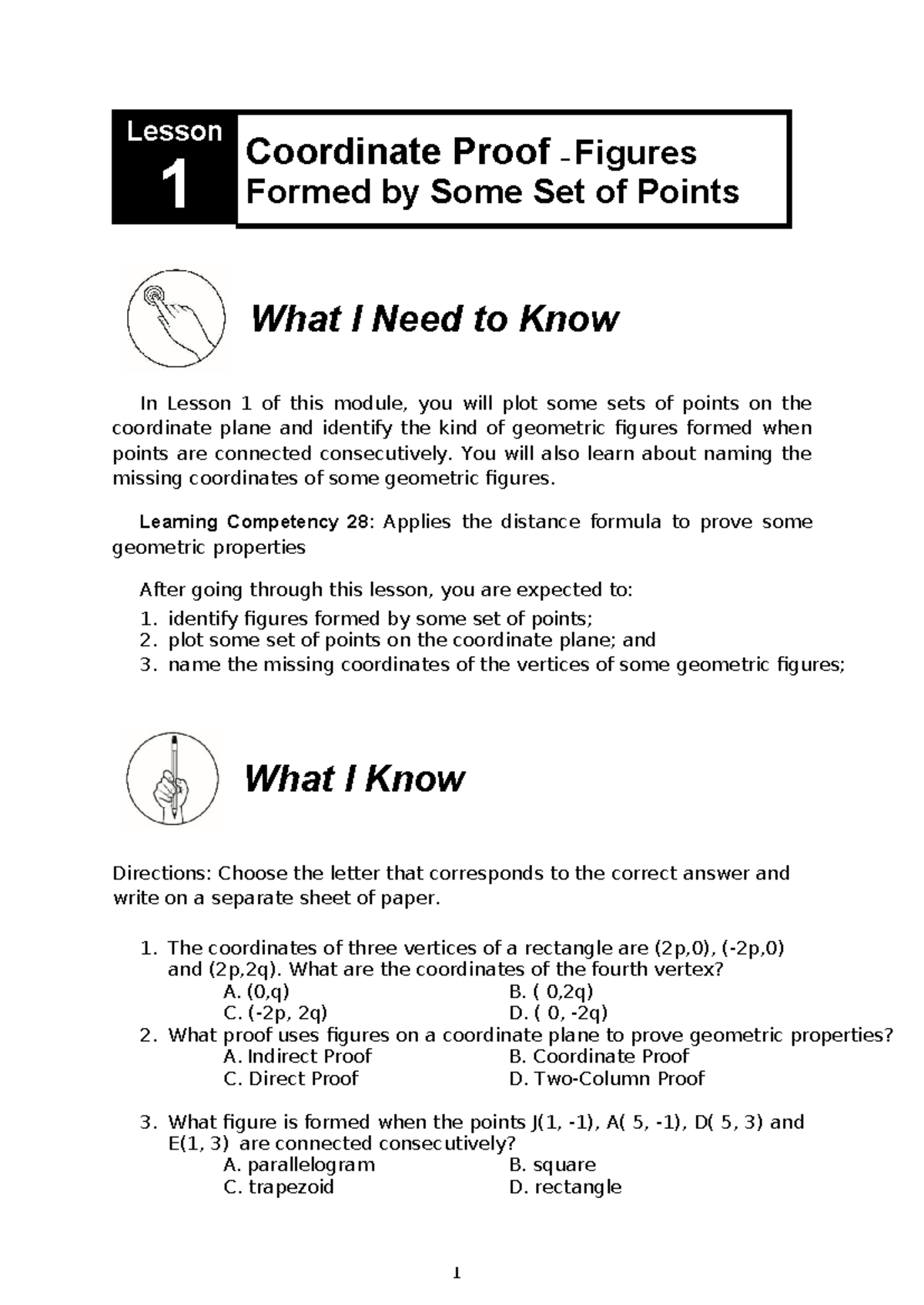 Math10 q2 mod10 coordinateproof V3new - Lesson 1 Coordinate Proof ...
