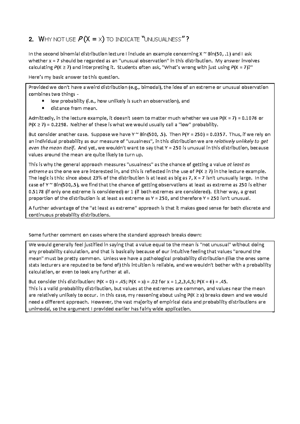 Measuring Usualness - 2. WHY NOT USE P (X = X) TO INDICATE “UNUSUALNESS ...
