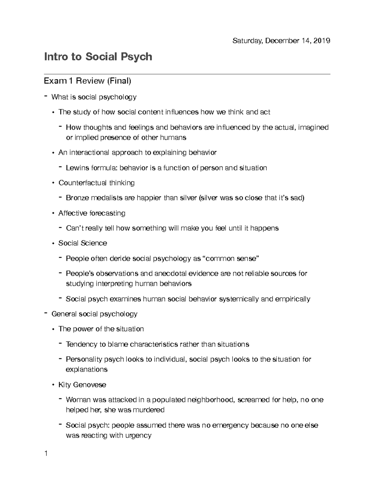 PSYC3430 Study Guide Exam 1 - Intro to Social Psych Exam 1 Review ...