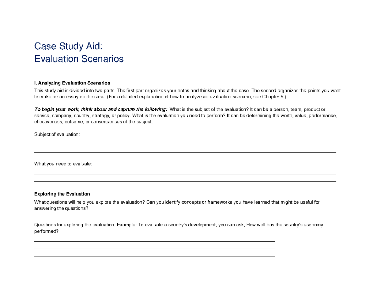 Case Study Aid to learn support case study learning - Evaluation case ...