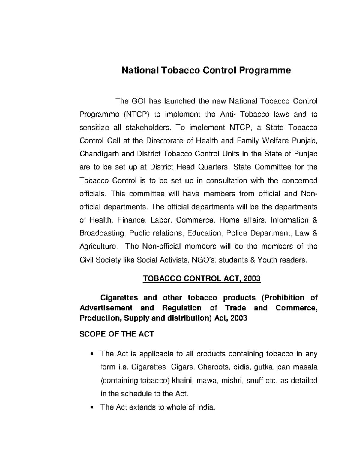 National Tobacco Control Programme - Social And Preventive Pharmacy ...