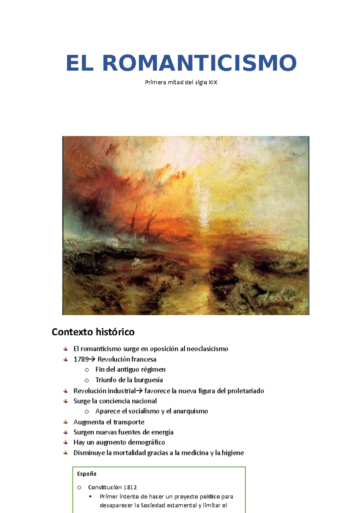 EL Romanticismo - Resumen del contexto histórico y características tanto generales como ...