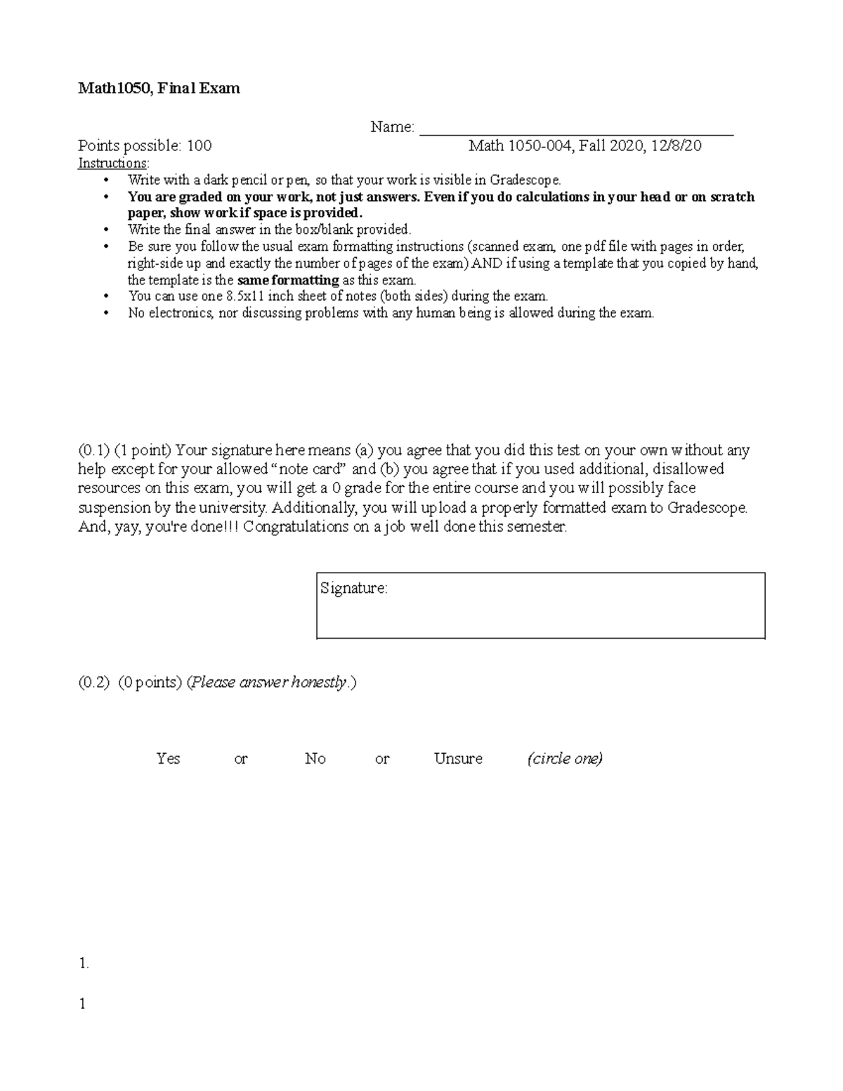Math1050-004Final Exam Template - Math1050, Final Exam Name
