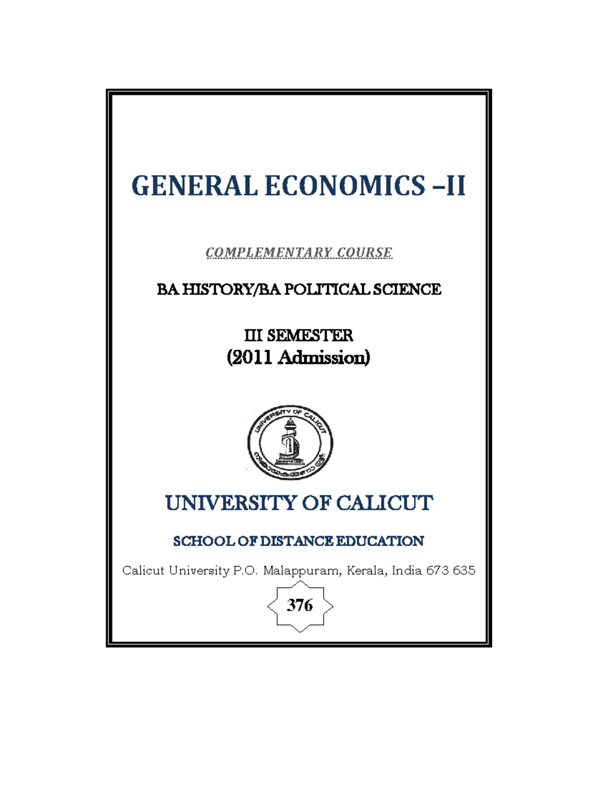 General economics BA History Political Science - GENERAL ECONOMICS ñII COMPLEMENTARY COURSE BA ...