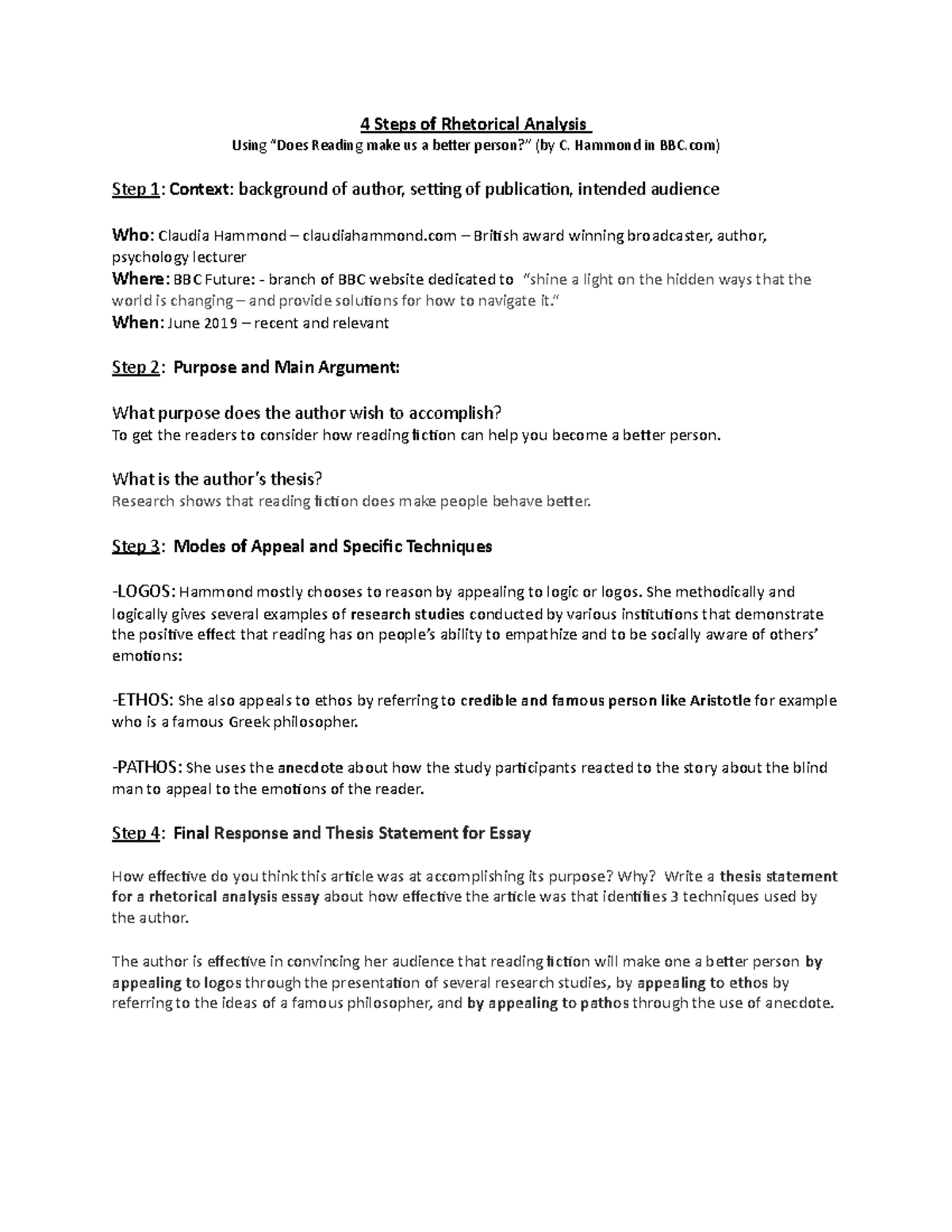 4 Steps of Rhetorical Analysis for an essay on critique method - 4 ...