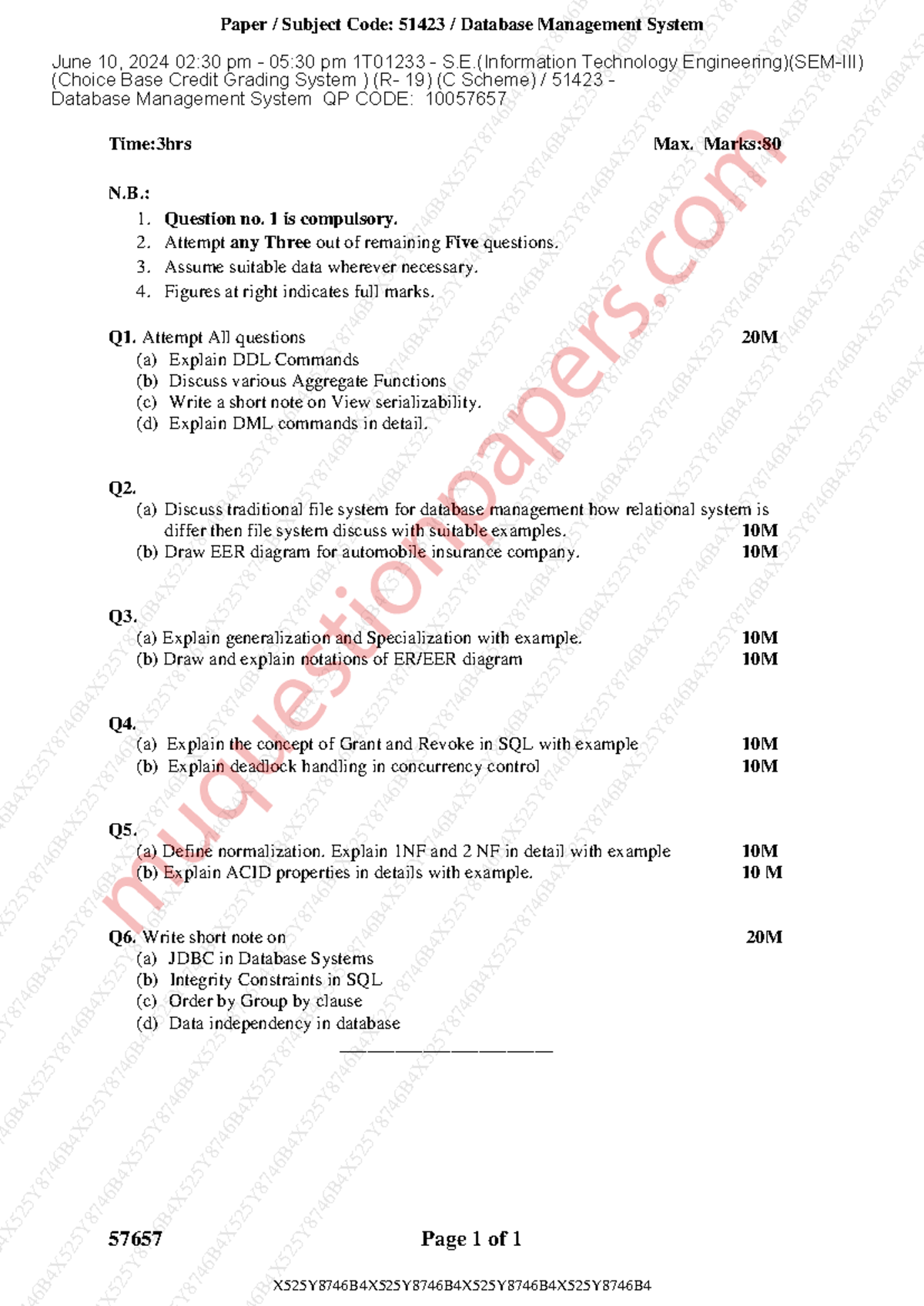 DBMS may 2024 - Important for semster exam - 57657 Page 1 of 1 Time ...