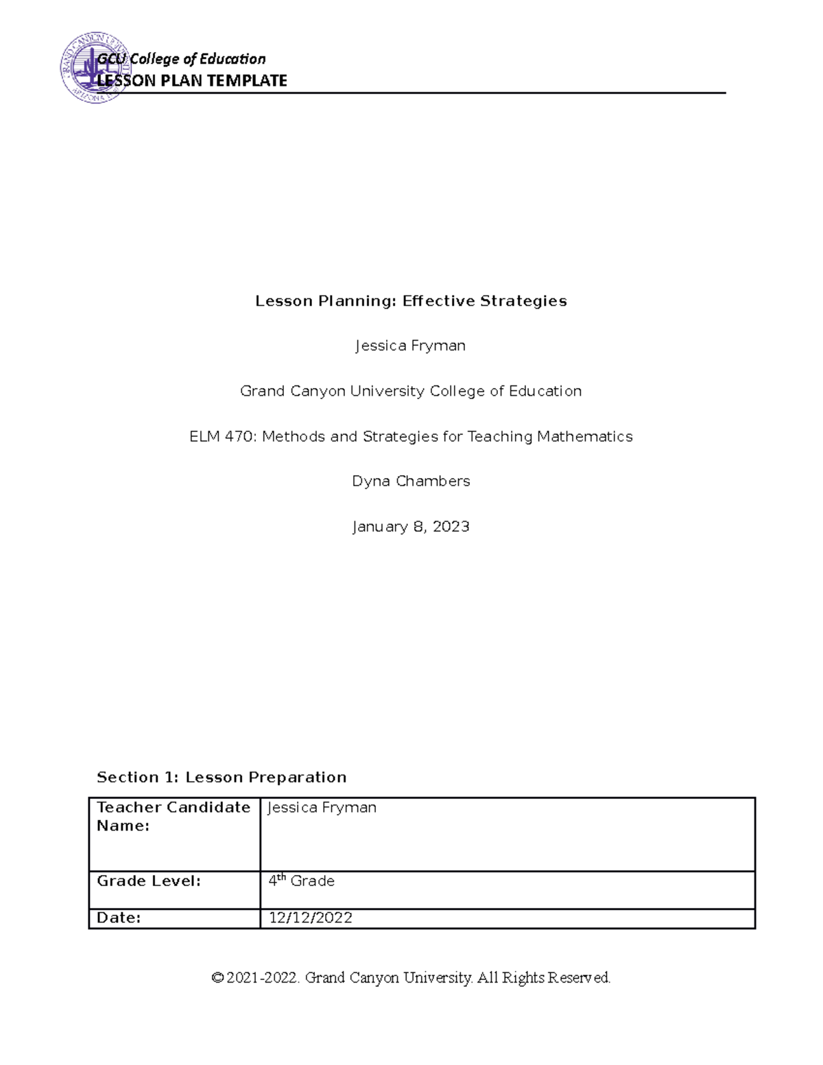 Lesson Planning Effective Strategies - LESSON PLAN TEMPLATE Lesson ...