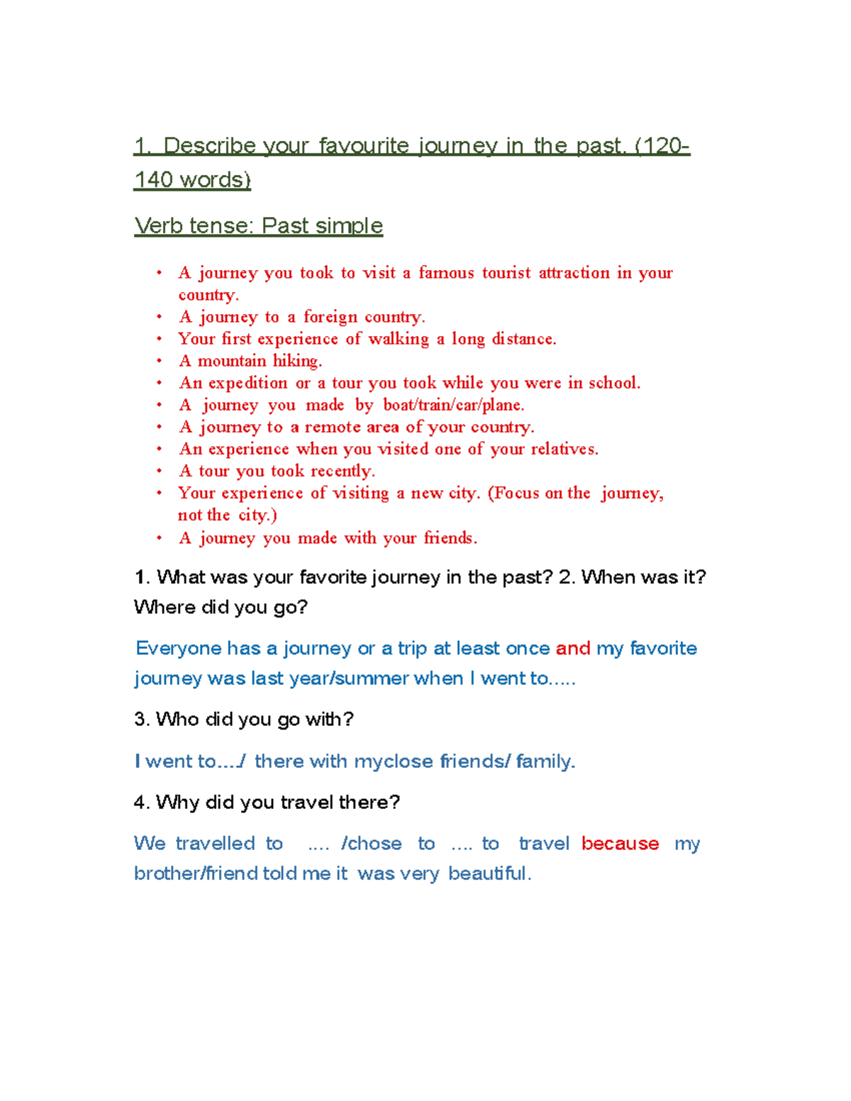 Guidance for writing topic 1 - done - 1. Describe your favourite ...