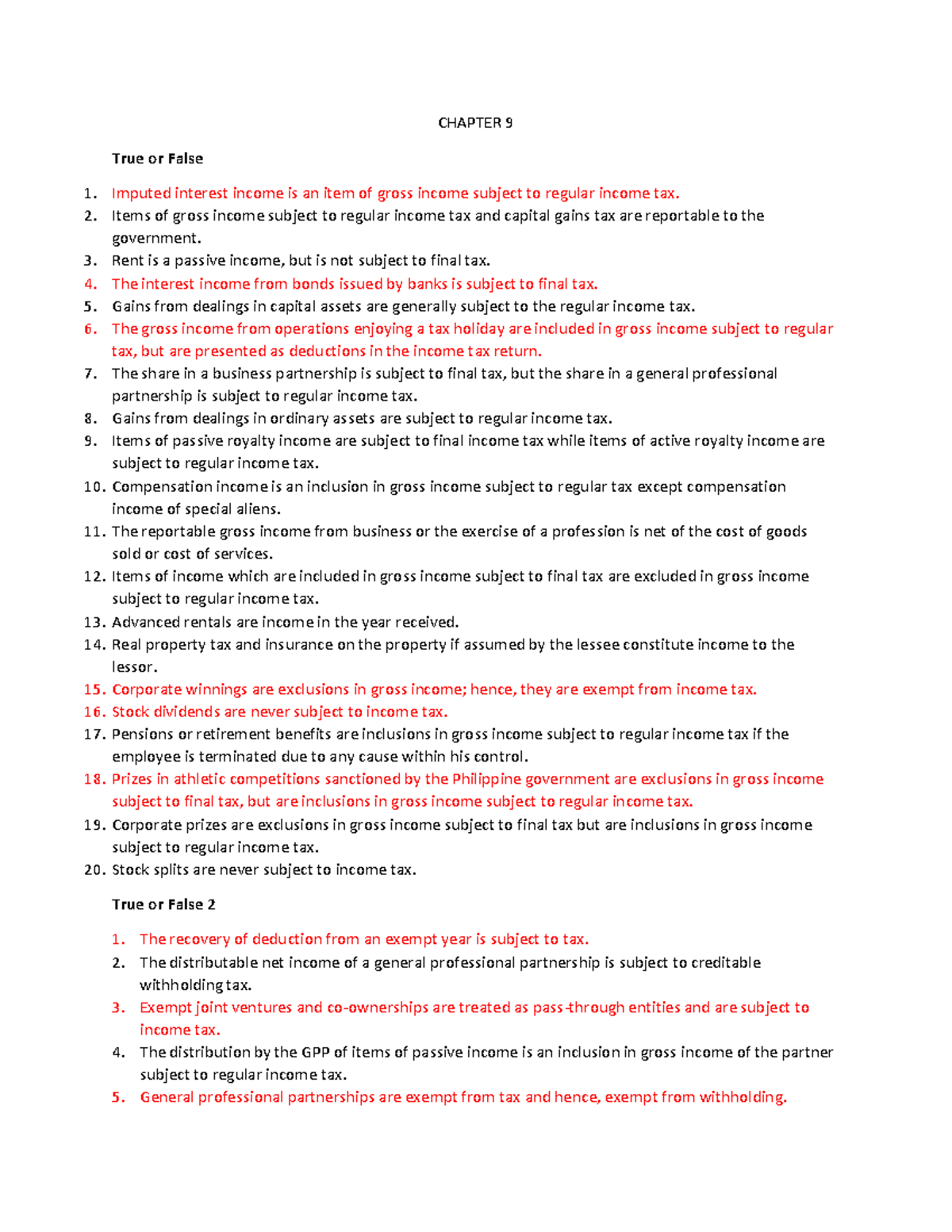 Chapter 9 - Tax Assignments - CHAPTER 9 True or False Imputed interest ...