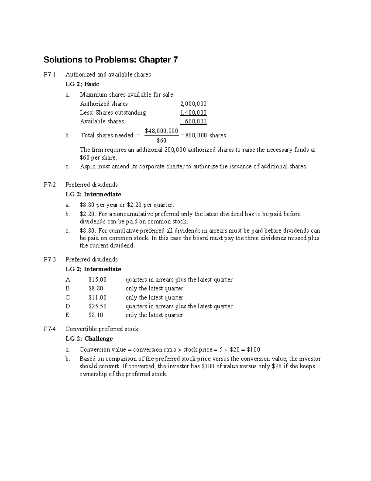 Chapter 7 Solutions - Instructor's Resource Manual for Principles of ...
