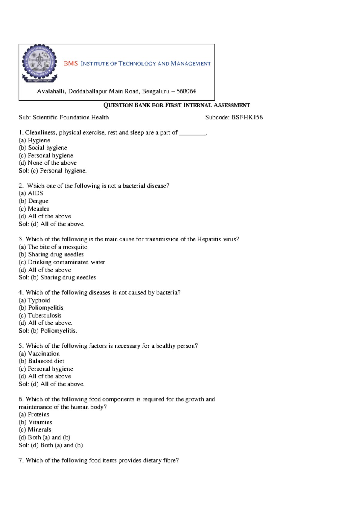 Module 1 2 question bank - BMS INSTITUTE OF TECHNOLOGY AND MANAGEMENT ...