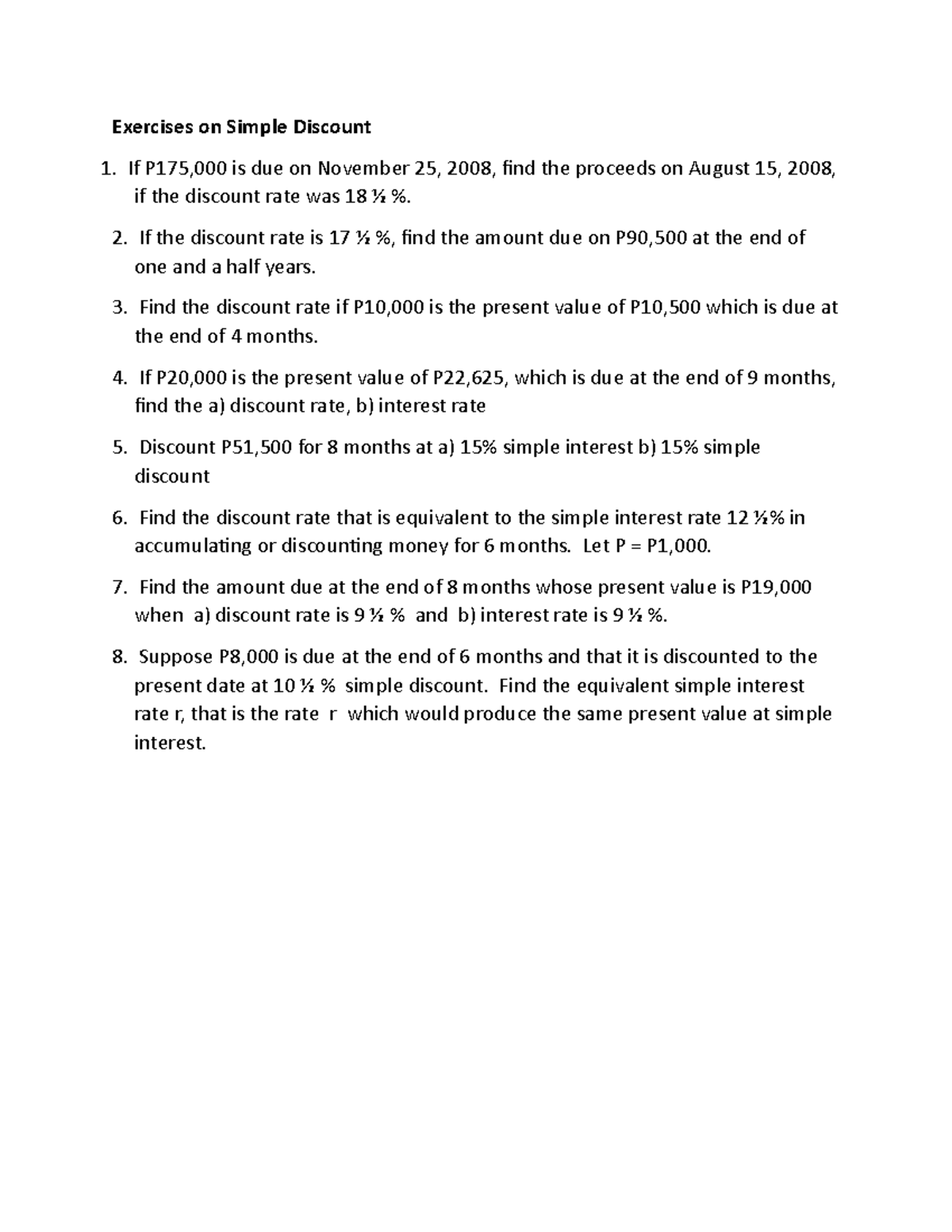 Lesson 3 - Exercises on Simple Discount - Exercises on Simple Discount ...