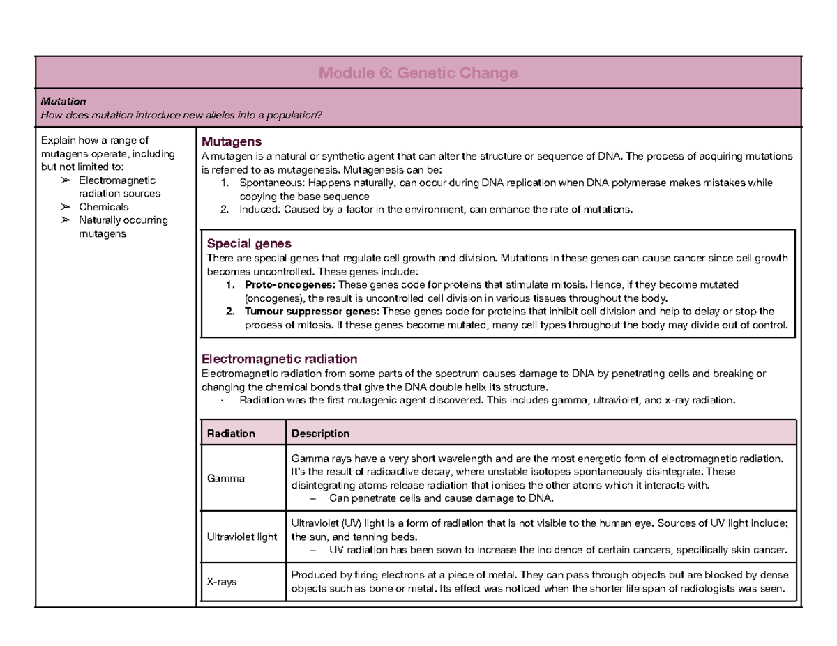 Module 6 Genetic Change - Module 6: Genetic Change Mutation How does ...
