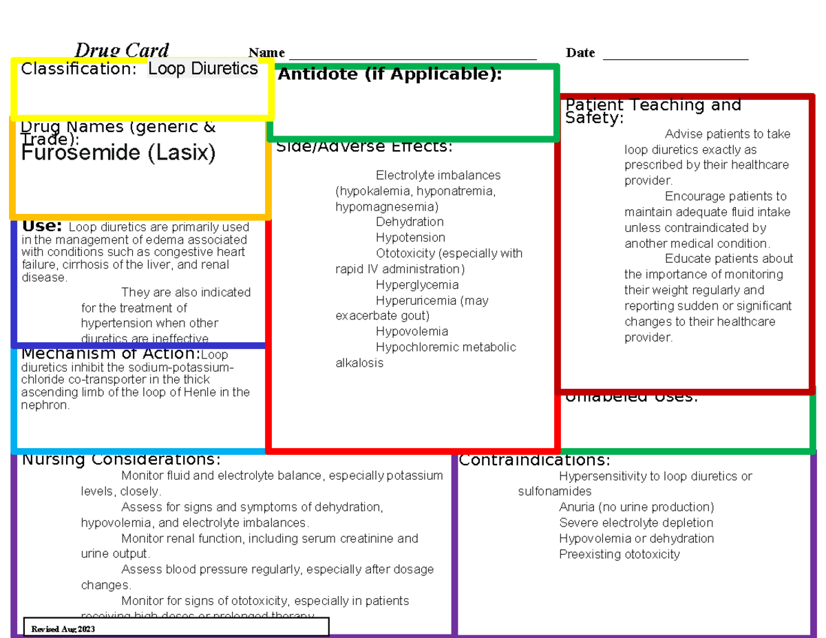 Drug card 8 - Drug Card Name __________________________________ Date