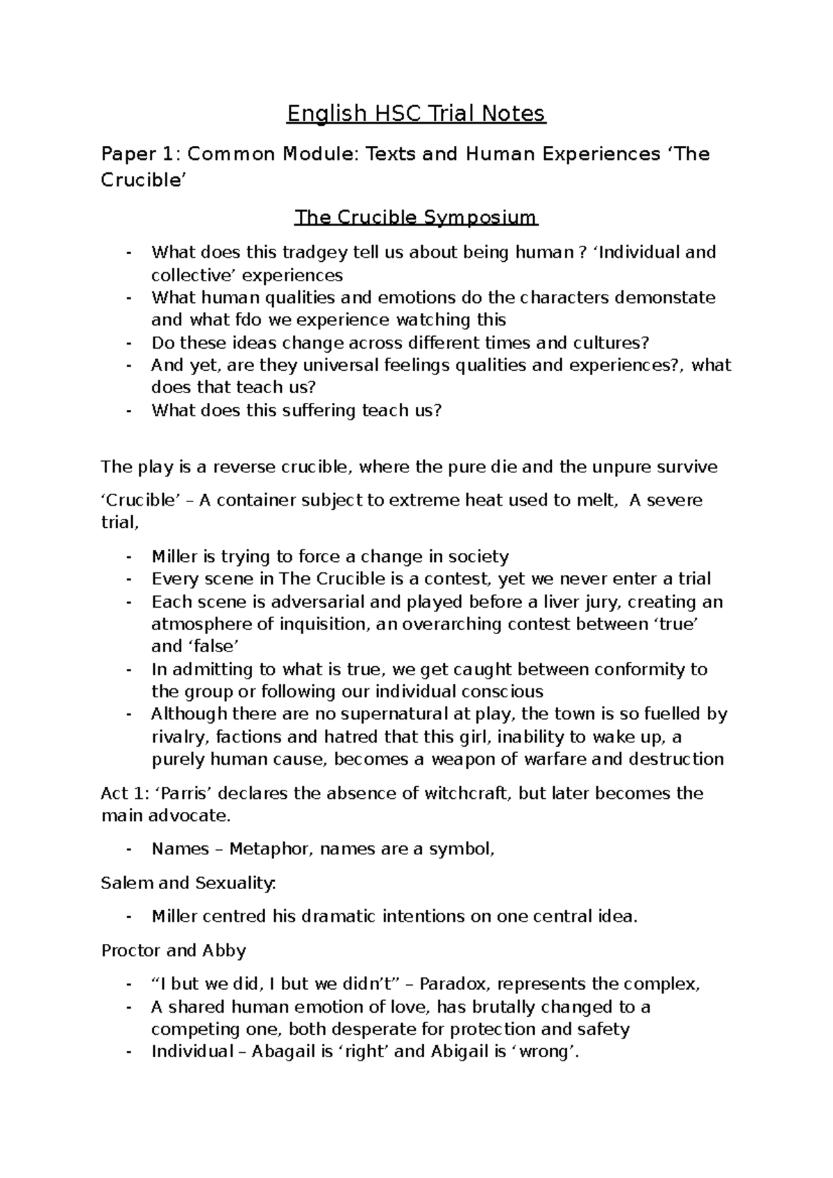 English HSC Trial Notes - English HSC Trial Notes Paper 1: Common ...
