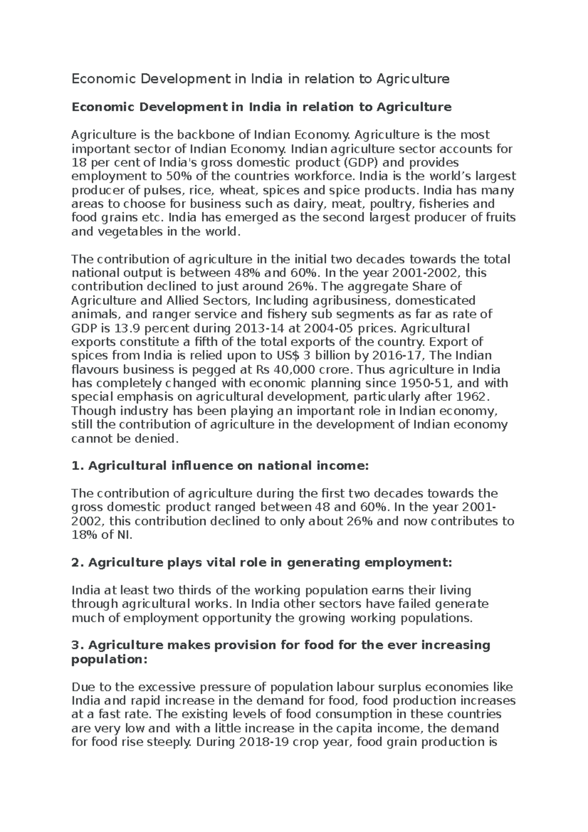 Economic Development in India - UNIT 1 - Economic Development in India ...