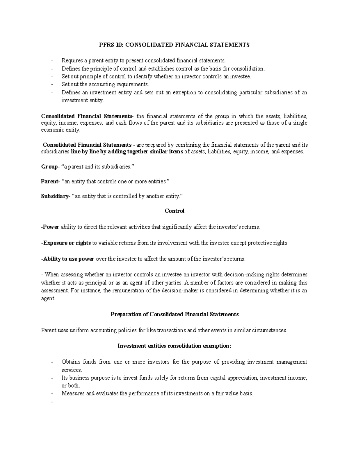 PFRS 10 - ......... - PFRS 10: CONSOLIDATED FINANCIAL STATEMENTS ...