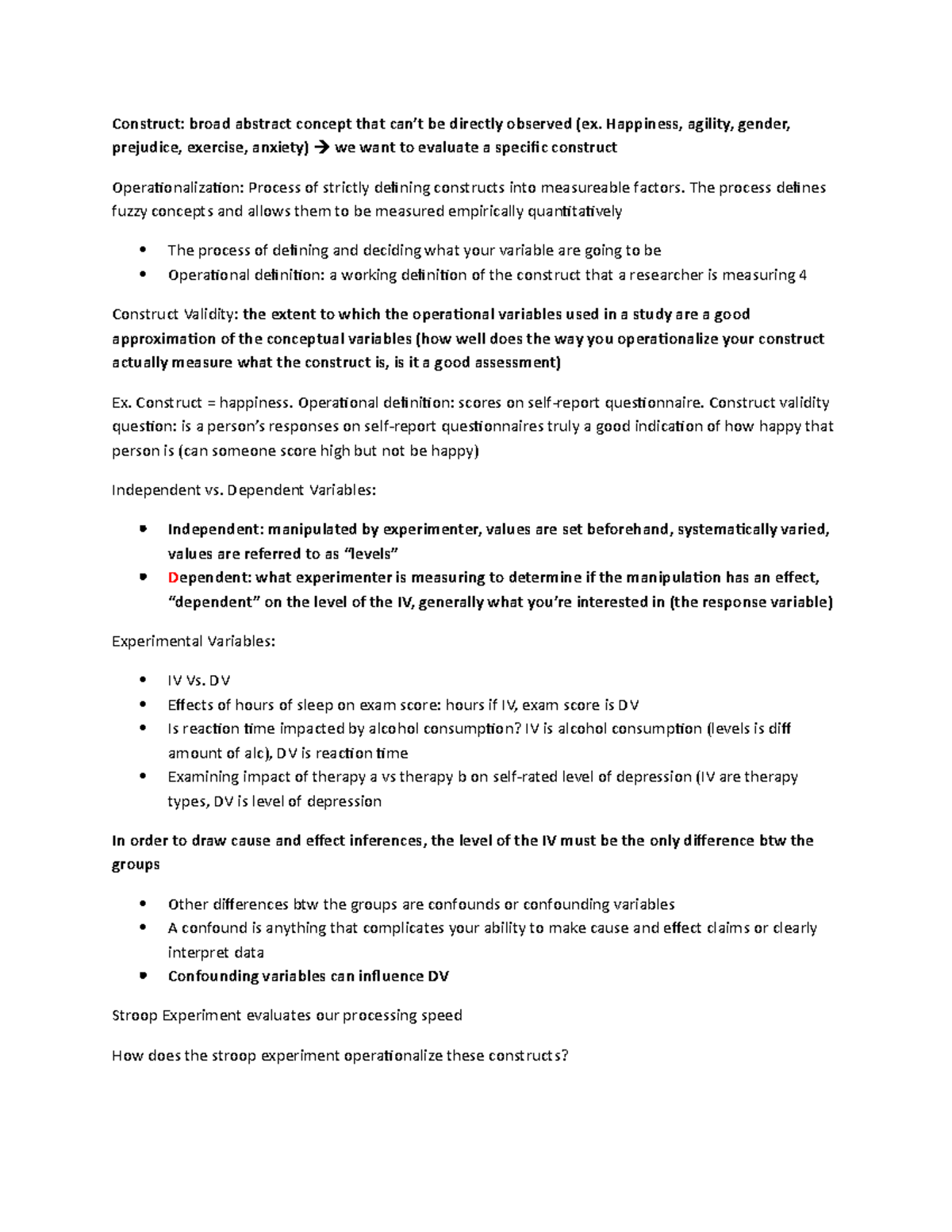 Class 2 - Lecture notes 2 - Construct: broad abstract concept that can ...