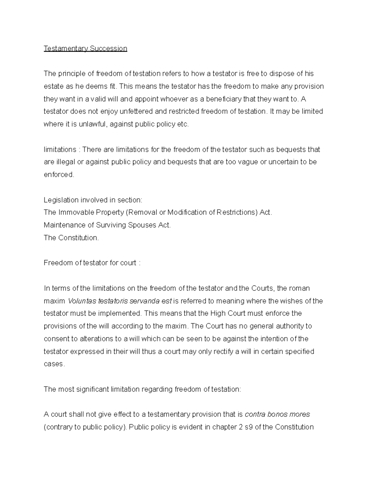 Law of Succession Case Studies Notes - Testamentary Succession The ...