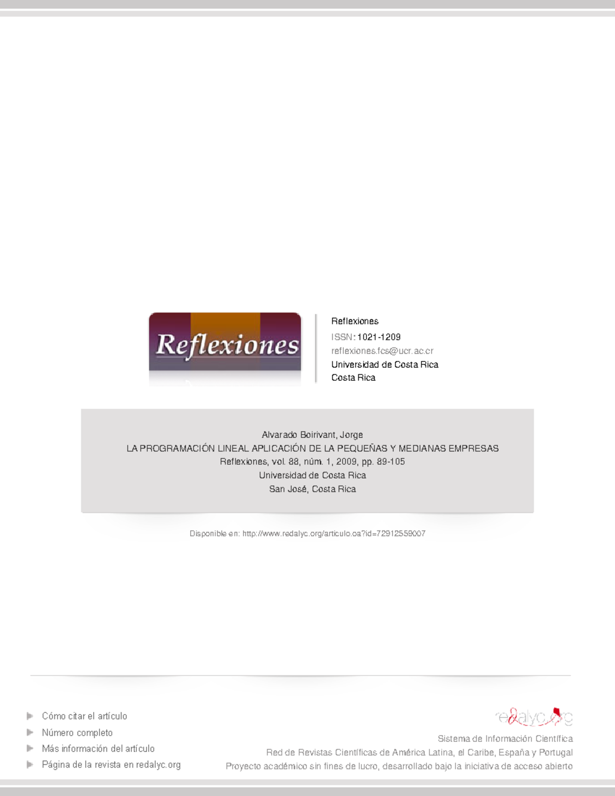 La Programación Lineal PARA EL FORO - Reflexiones ISSN: 1021 ...