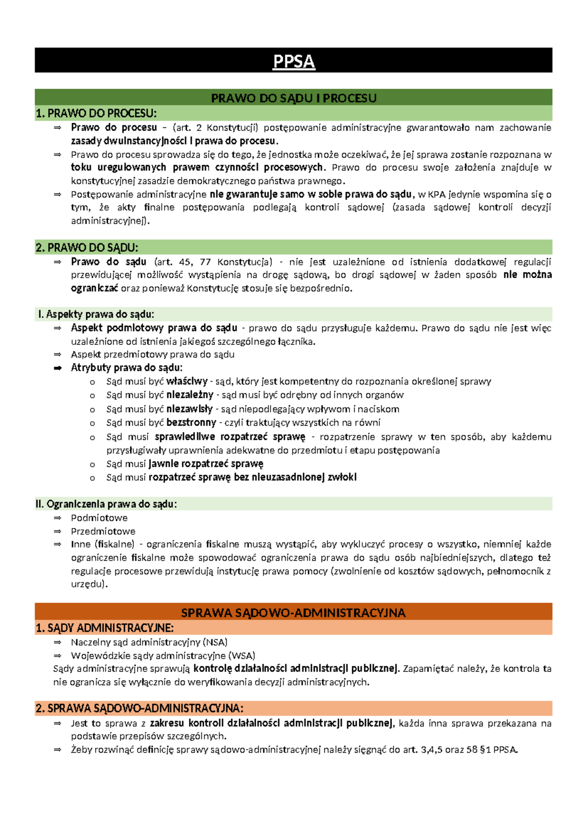 PPSA notatki z wykładu - PPSA PRAWO DO SĄDU I PROCESU 1. PRAWO DO ...