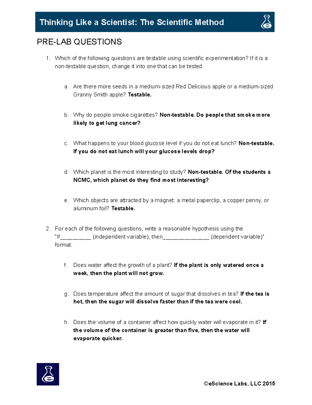 Lab 2 Workbook - Scientific Method Lab - PRE-LAB QUESTIONS Which of the ...