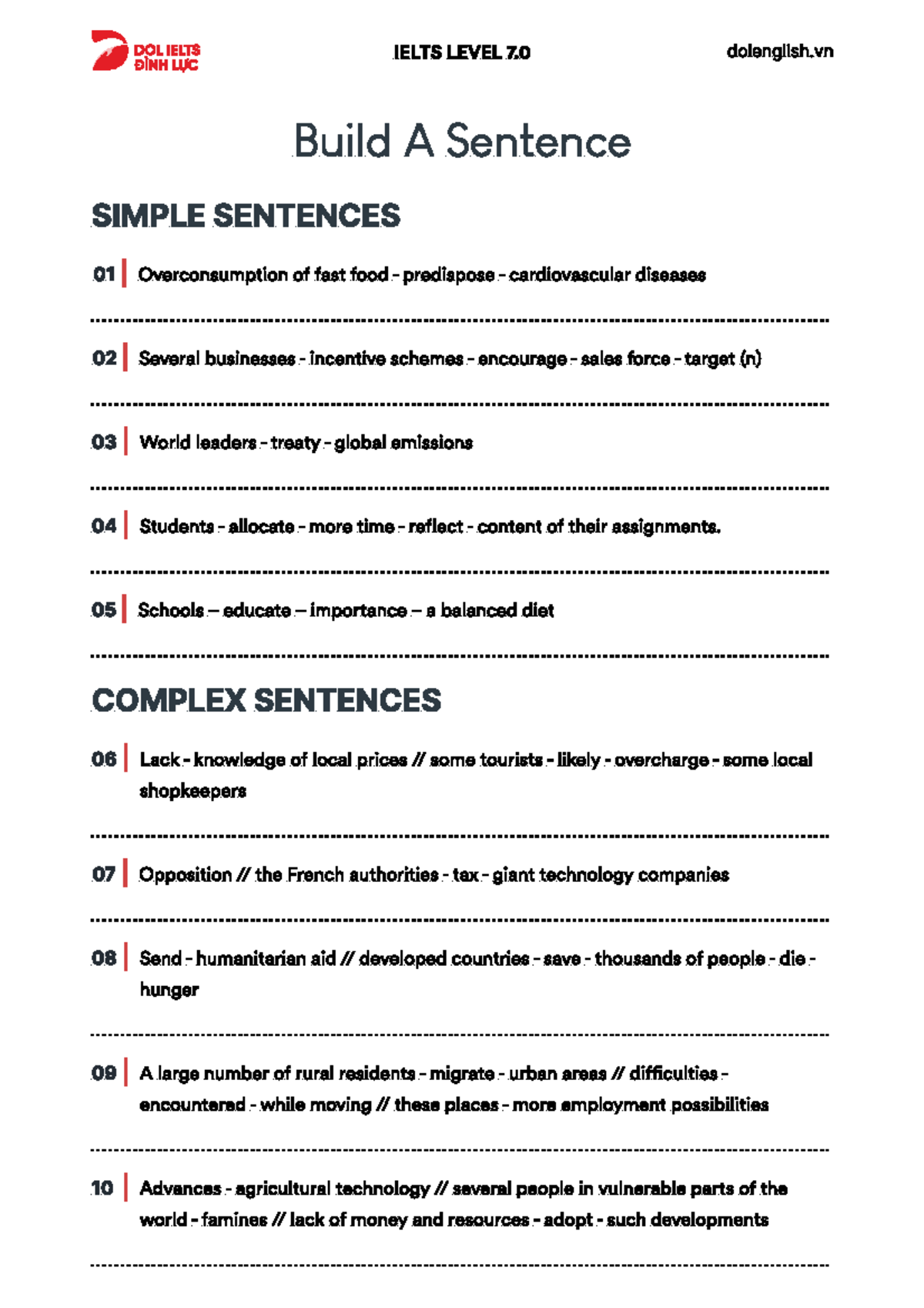 Level 7.0 01 Write sentences-2 - dolenglish Build a sentence ielts ...