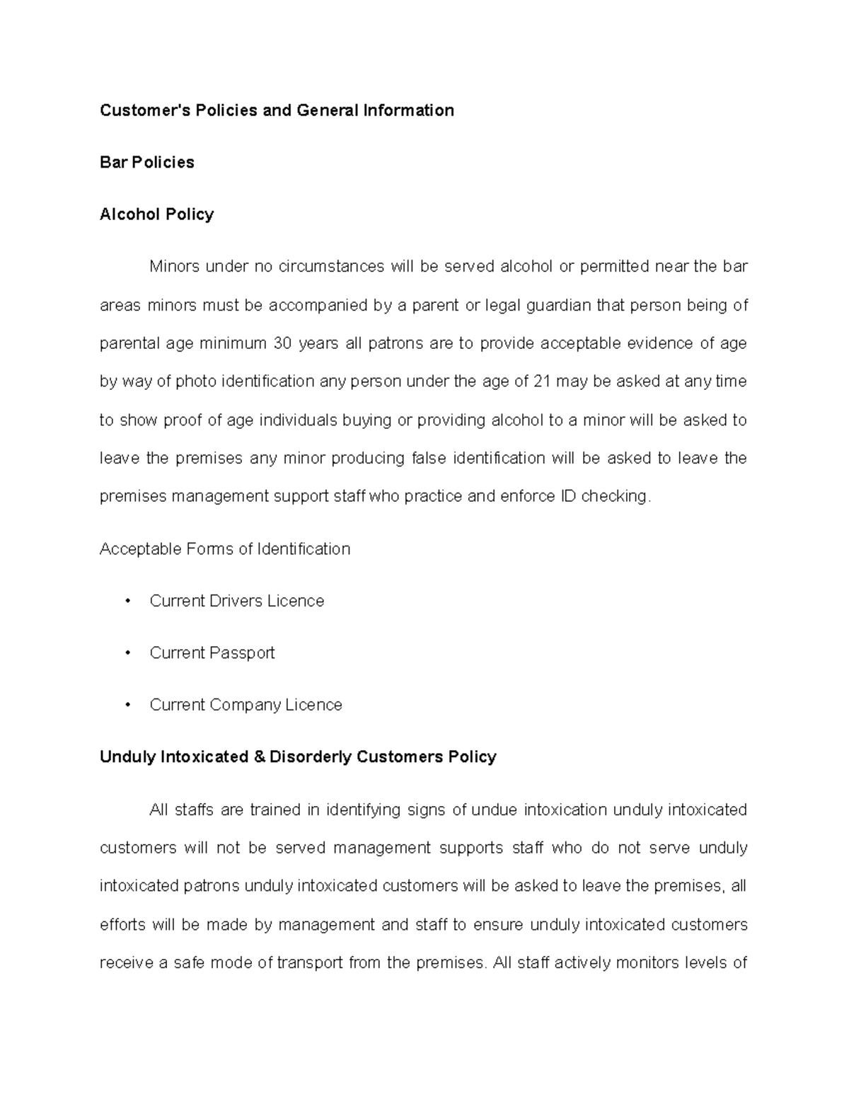 Newchap-5 - Customer's Policies and General Information Bar Policies ...