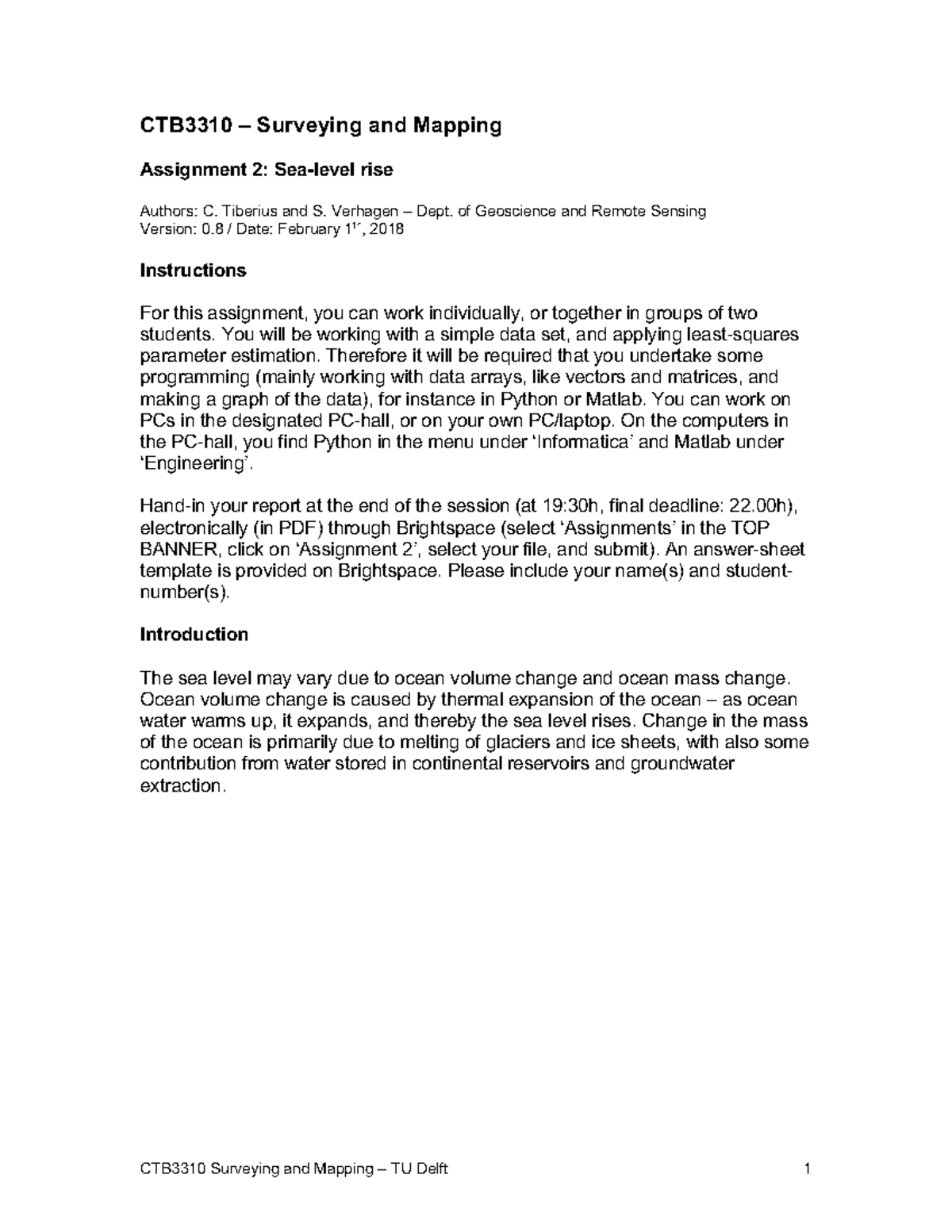 CTB3310 Sealevel assignment 2 - CTB3310 – Surveying and Mapping Assignment 2: Sea-level rise ...